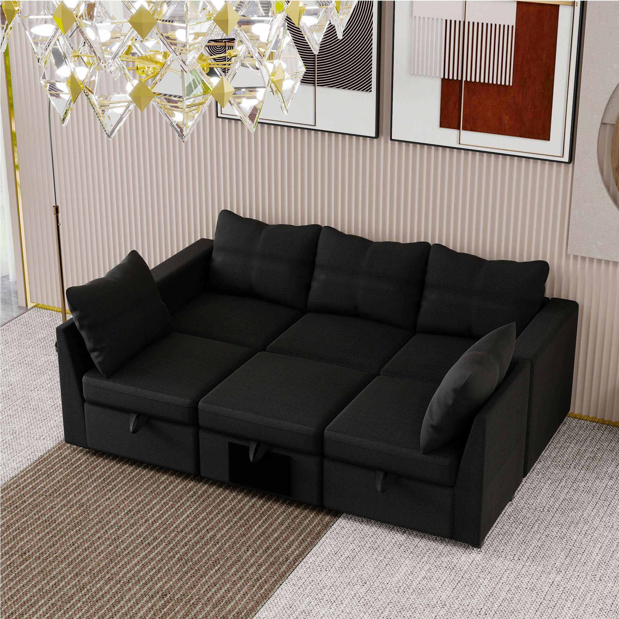 Latitude Run® Upholstered Sectional Couches Sofas with Speaker, Hidden Storage Space For Living ...