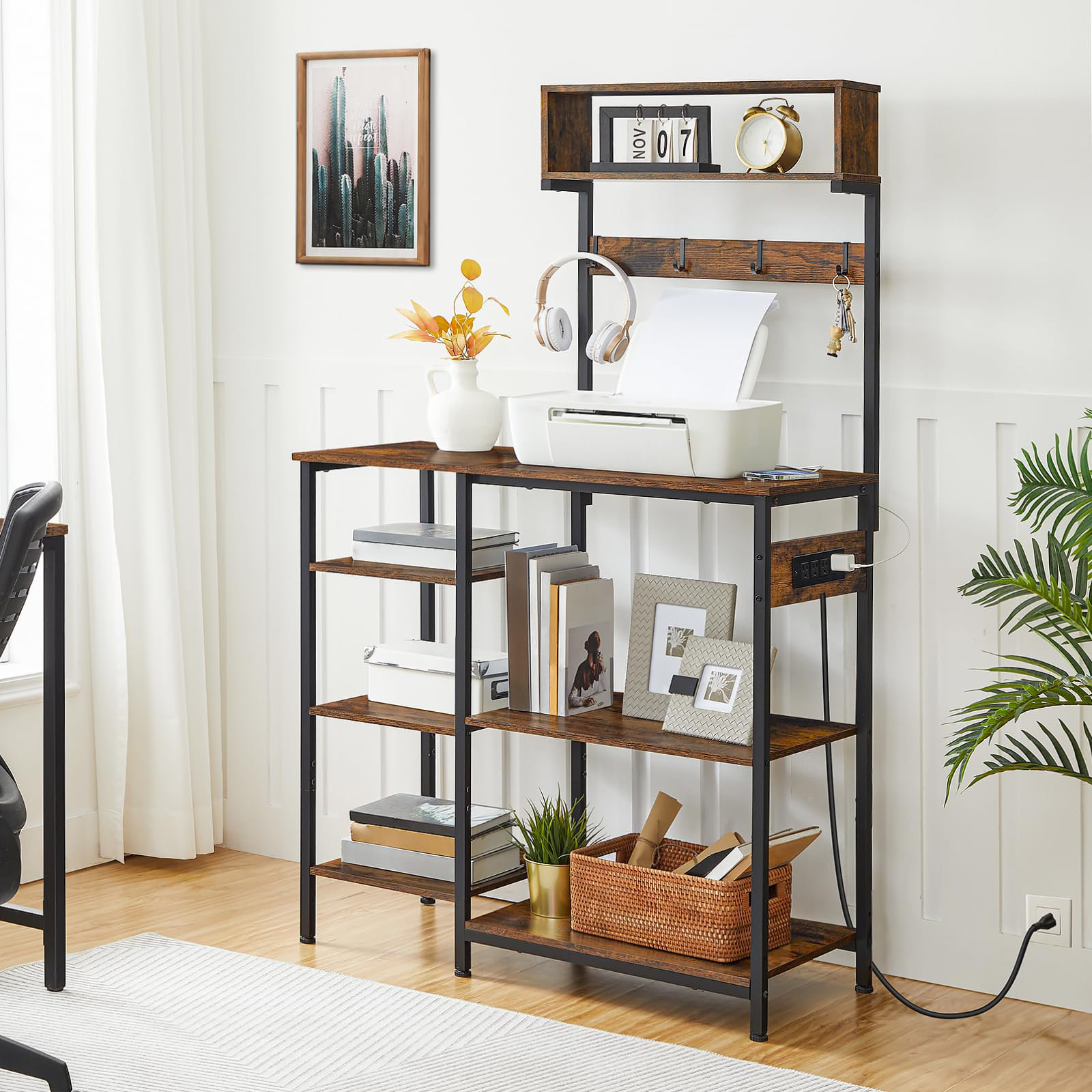 17 Stories Bread Rack With Power Outlet, Microwave Rack With Four Hooks ...