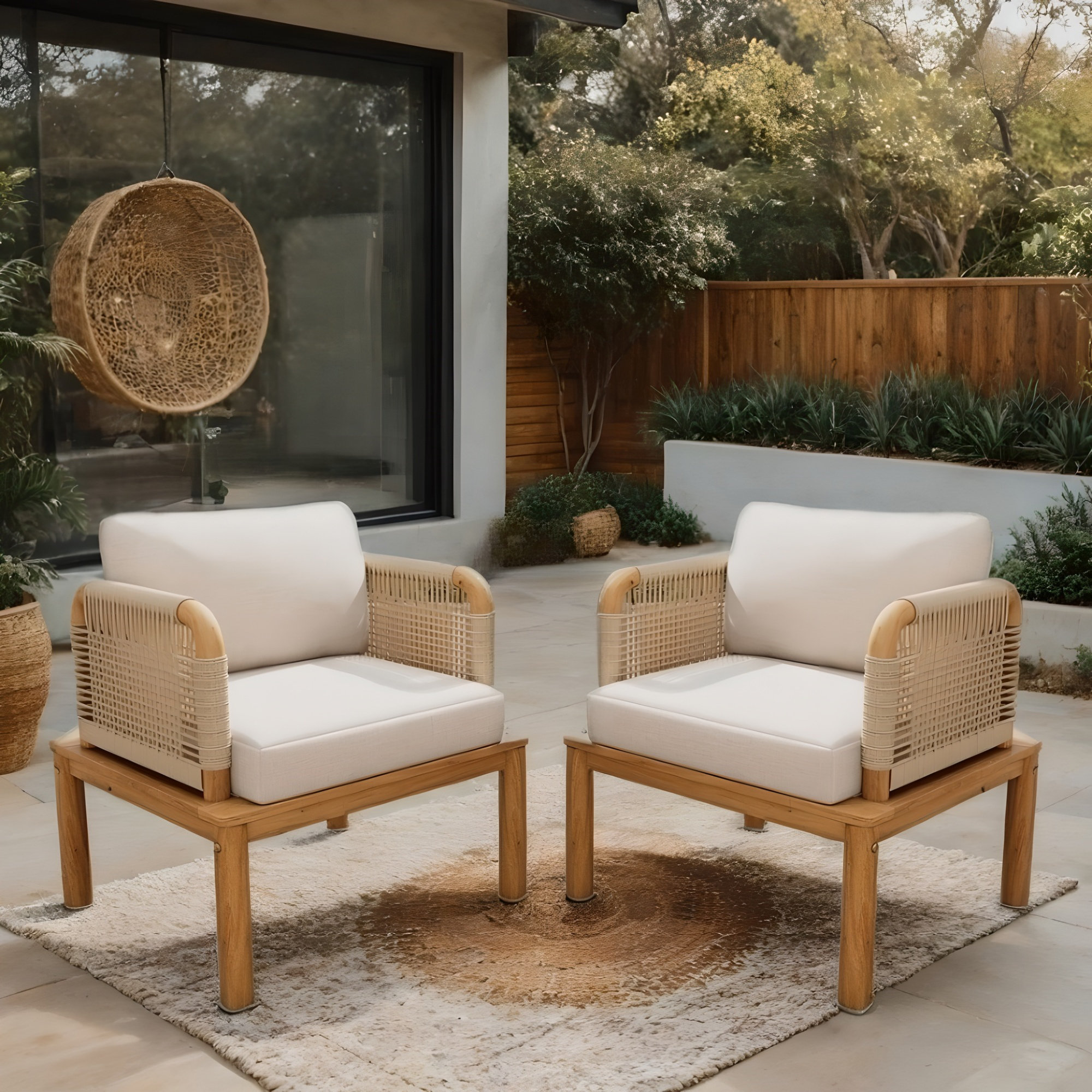 Bayou Breeze Set Of 2 Elegant Acacia And Rope Outdoor Club Chair With ...