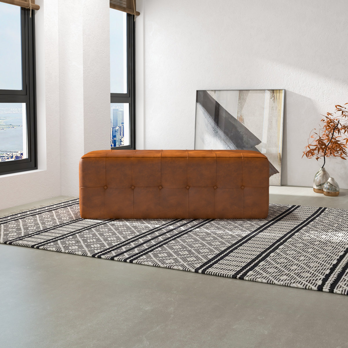 Trent Austin Design® Hartlepool 47.5" Wide Genuine Leather Tufted ...