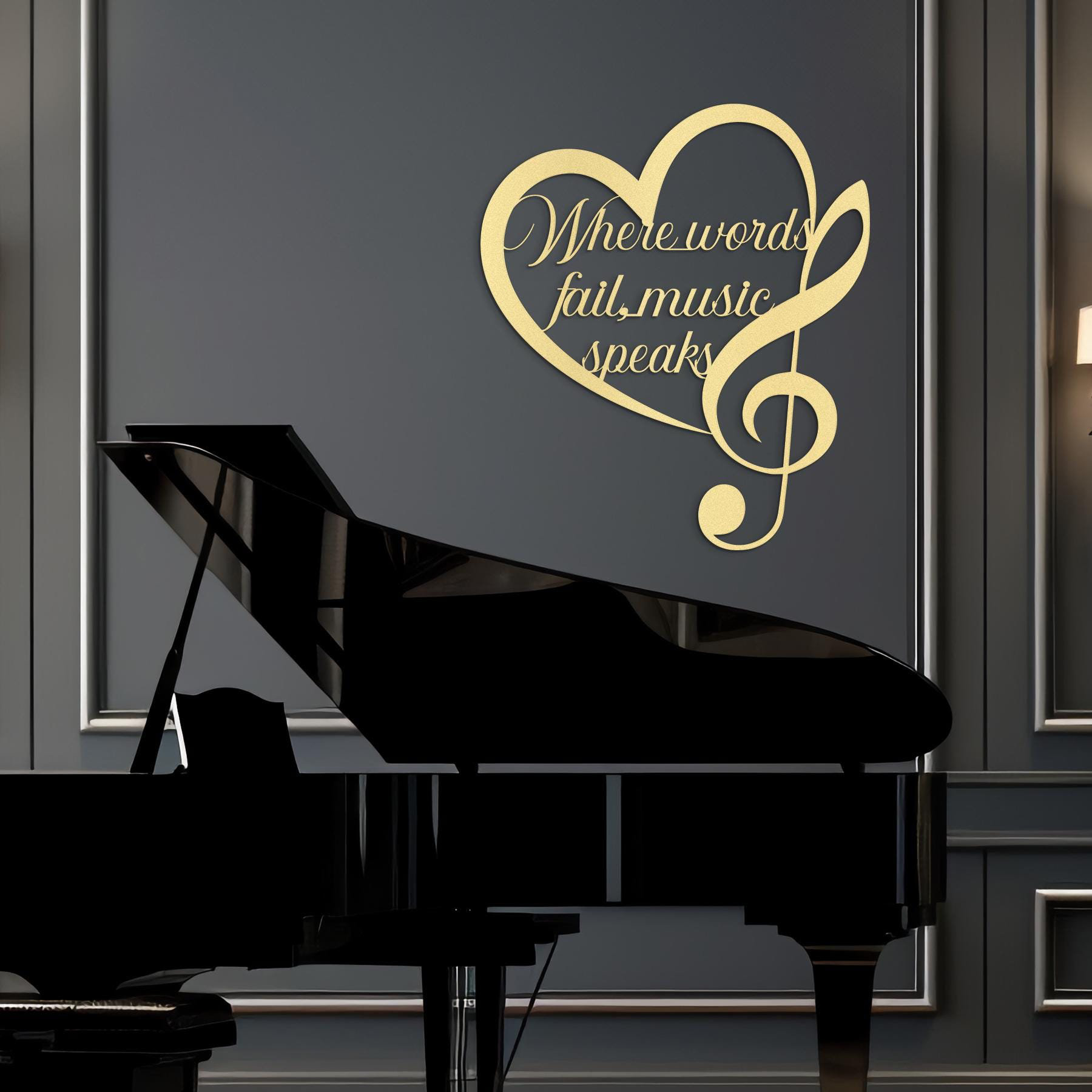 Trule Where Words Fail Music Speaks Metal Wall Art, Heart Treble Clef ...