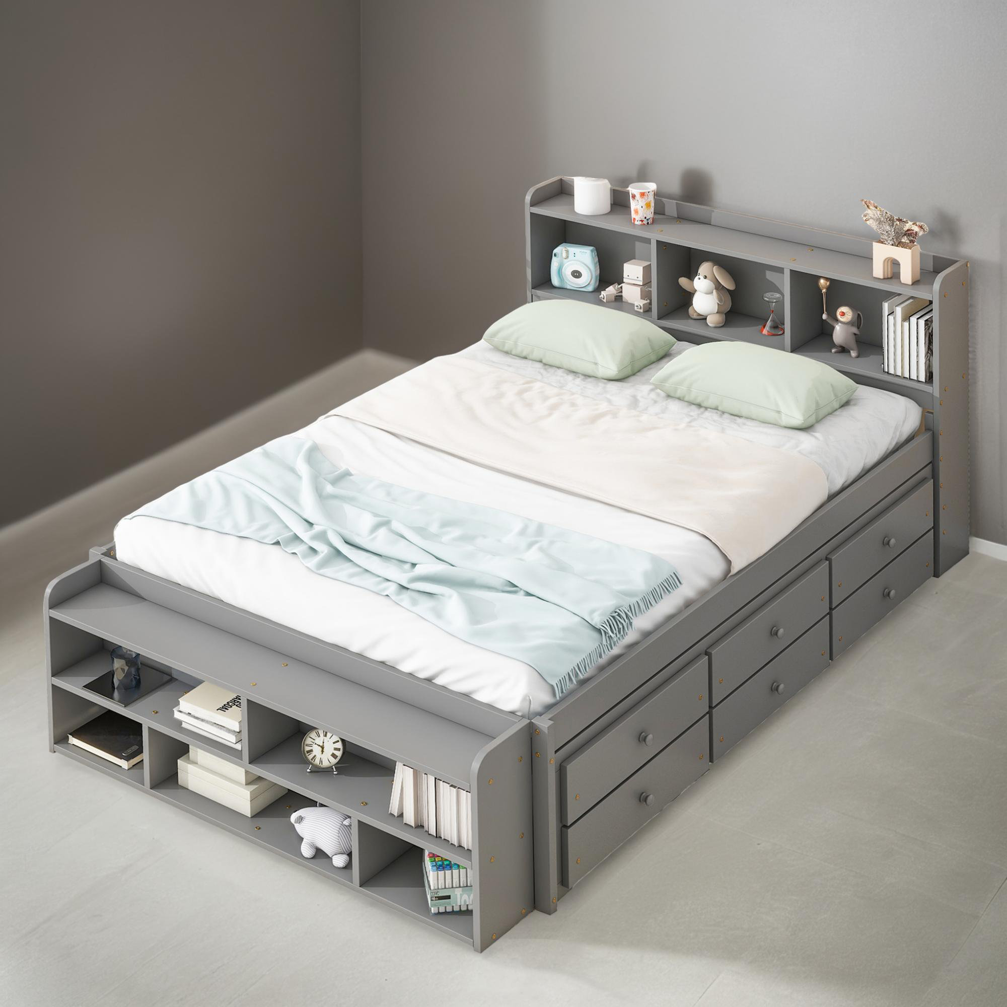 Latitude Run® Howarth Full Size Platform Bed Frame with Bookcases and ...