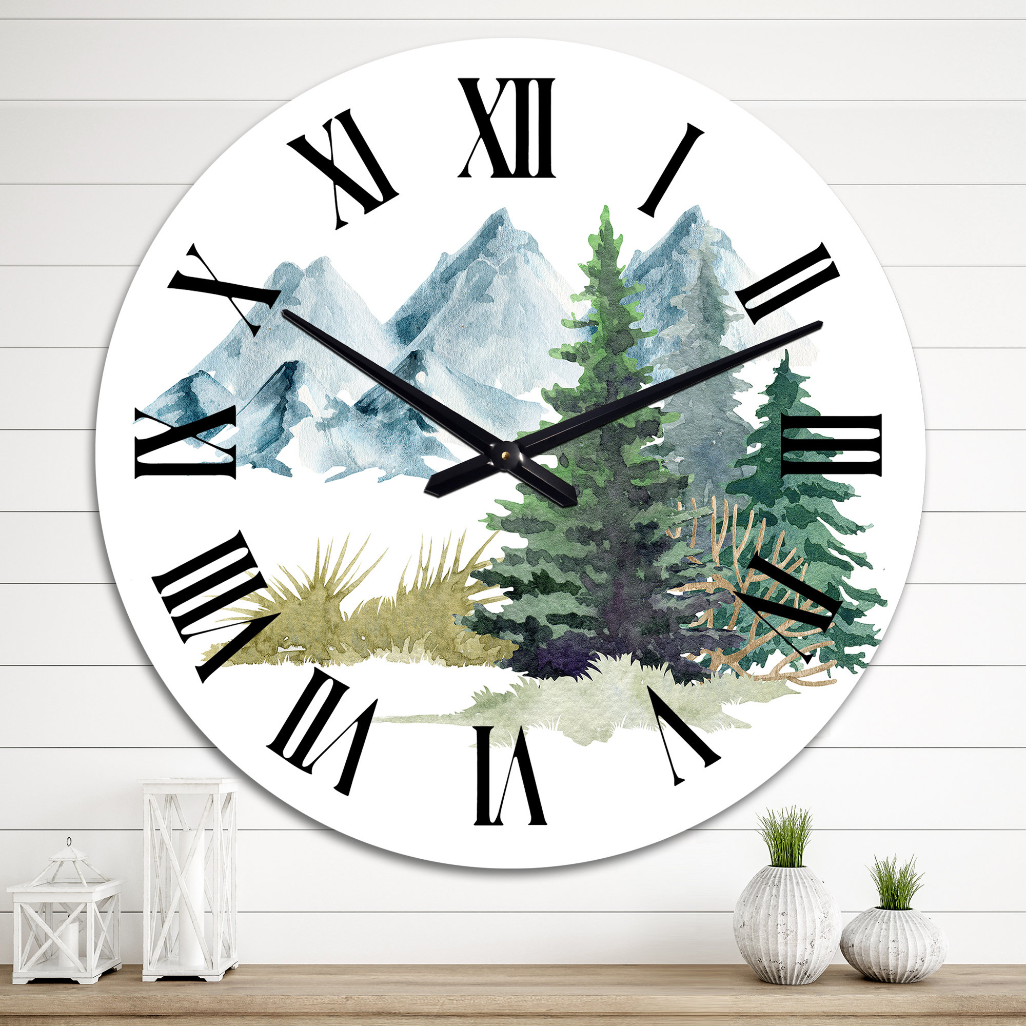 East Urban Home Pine Trees in Mountain Landscape - Country Wall Clock ...