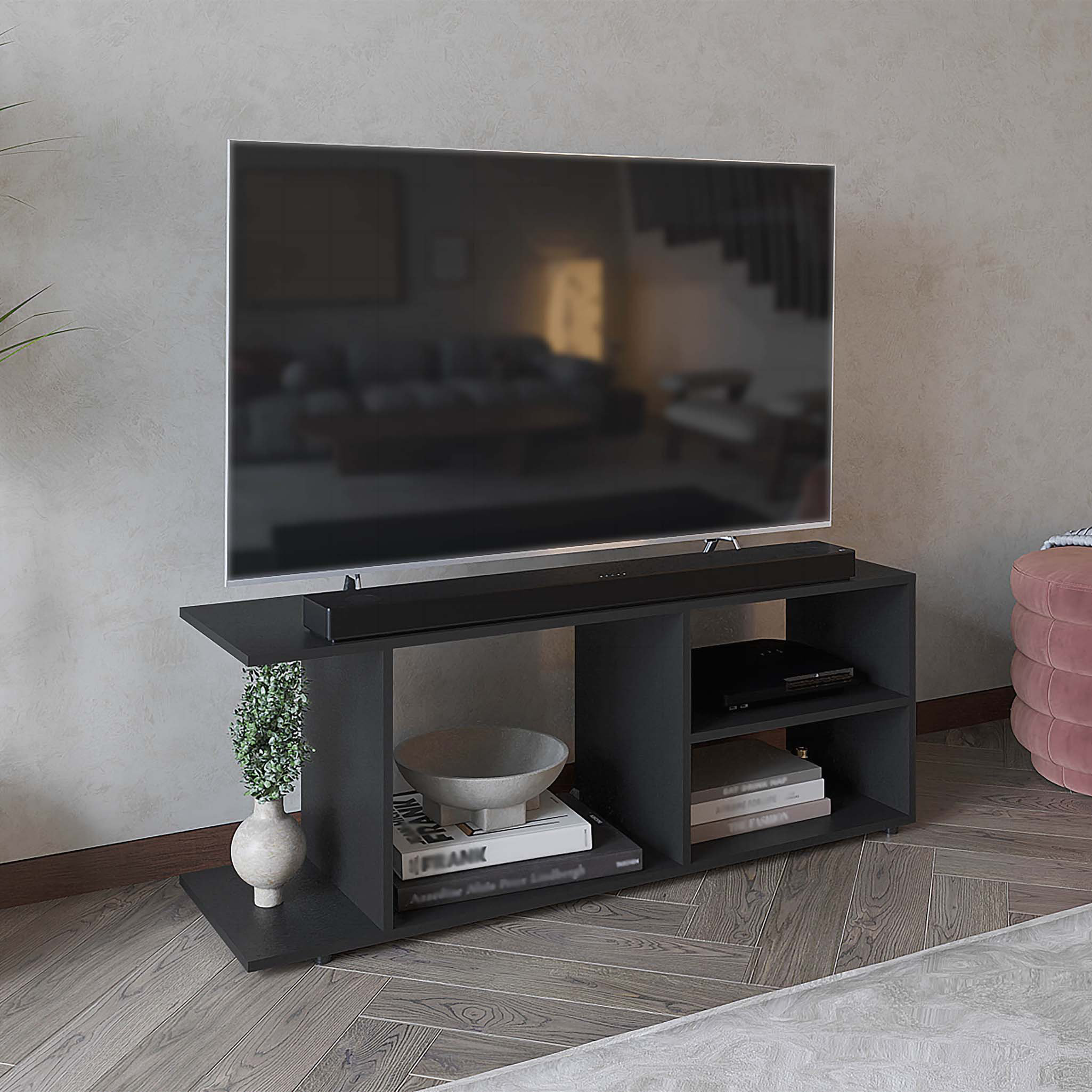 Ebern Designs Minimalistic Tv Stand with Open Shelves for Large TVs ...