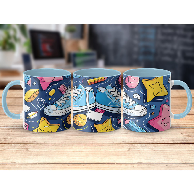 East Urban Home Kids Drawing Style 11oz Accent Mugs – White Ceramic ...