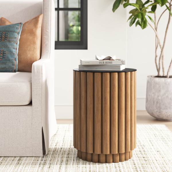 Joss & Main Acadia Natural Side Table - Black Glass Table Top & Reviews ...