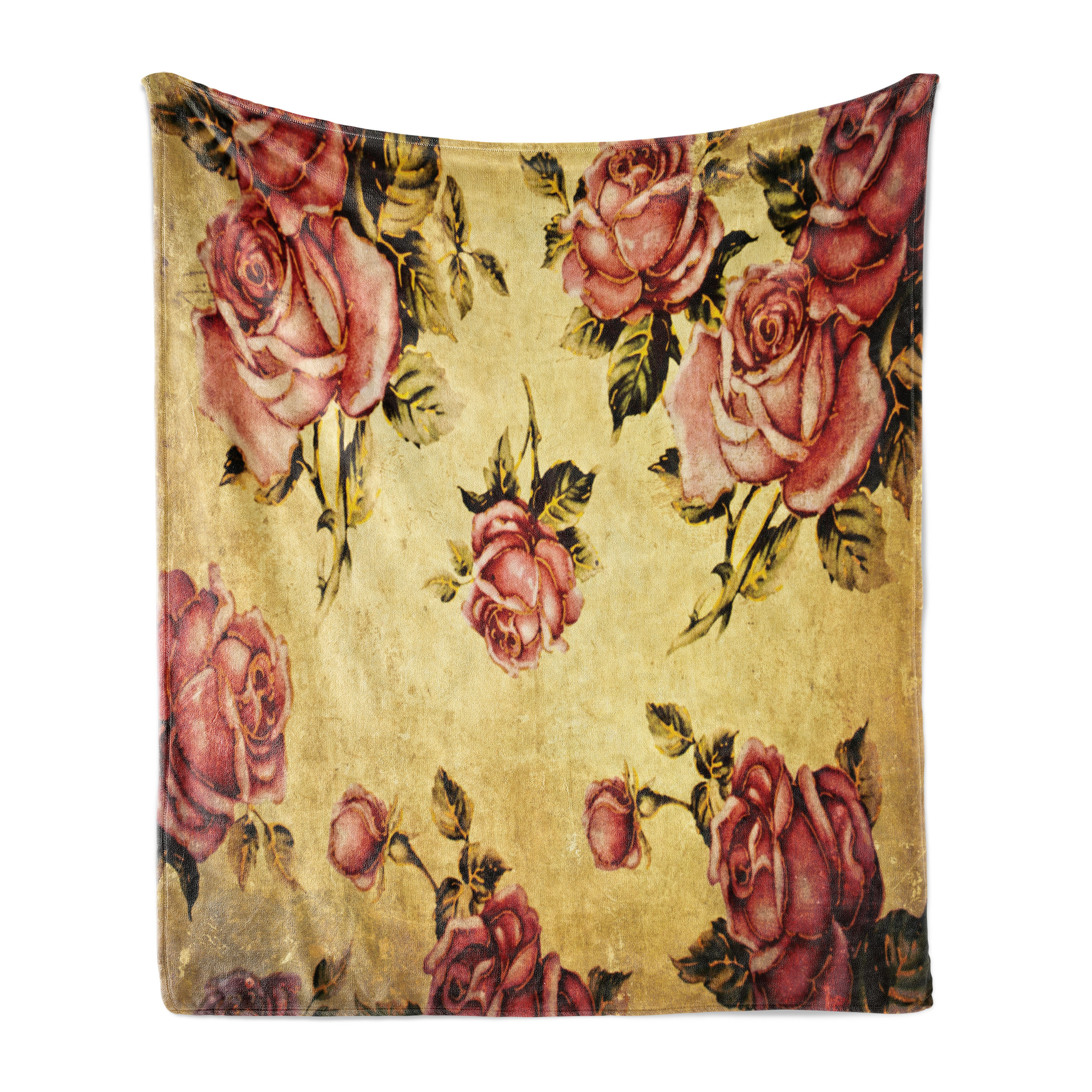 Ambesonne Rose Fleece Throw Blanket Victorian Style Pattern Cream Pink ...