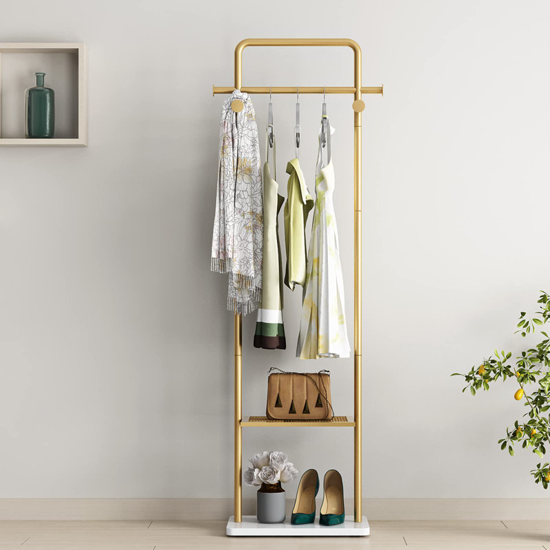 XMVJHOME Gold Clothing Rack With Shelf - Premium Metal Garment Rack For ...