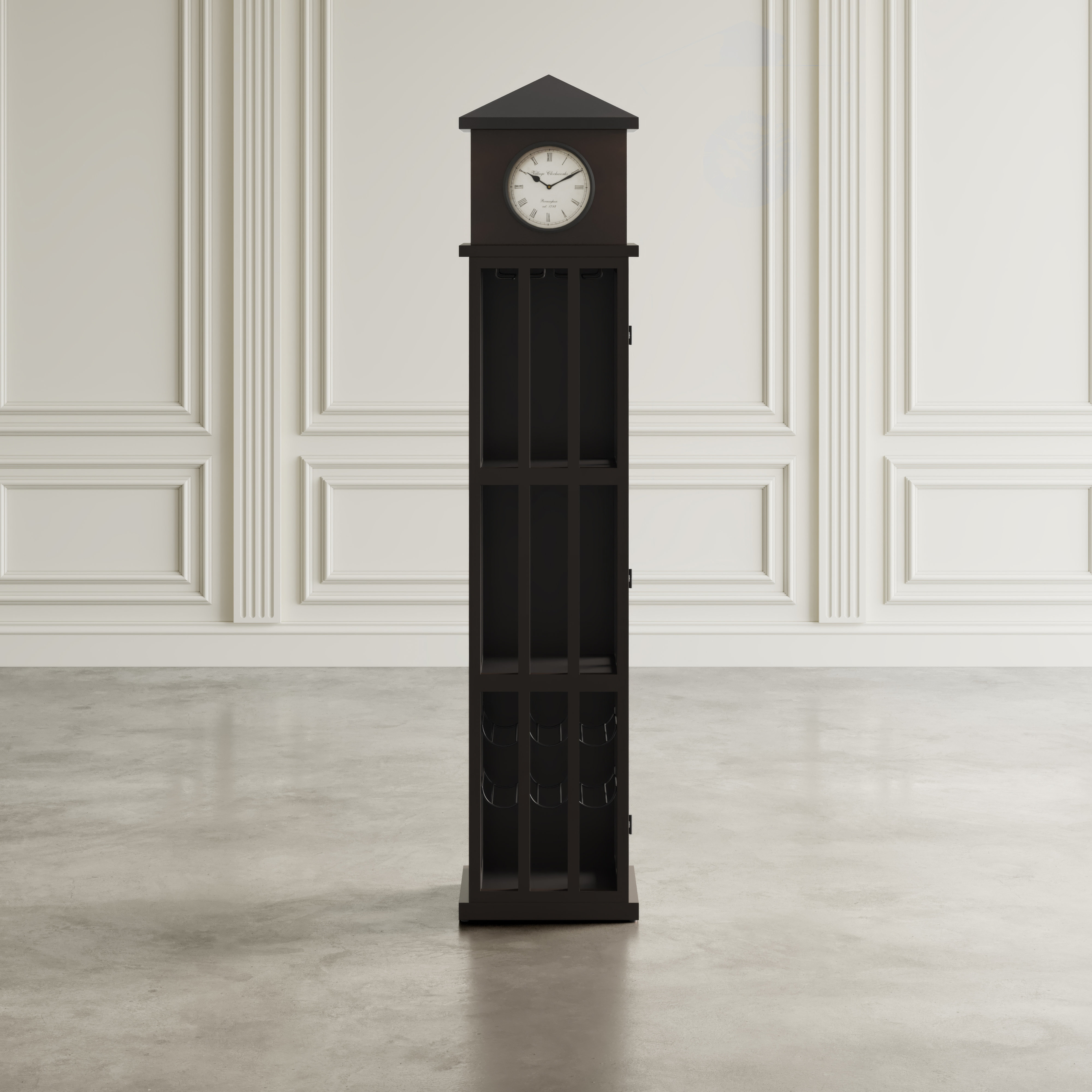 Williston Forge Joah Watchtower Vintage Clock Lounge Bar Cabinet with Wine Rack and Storage ...