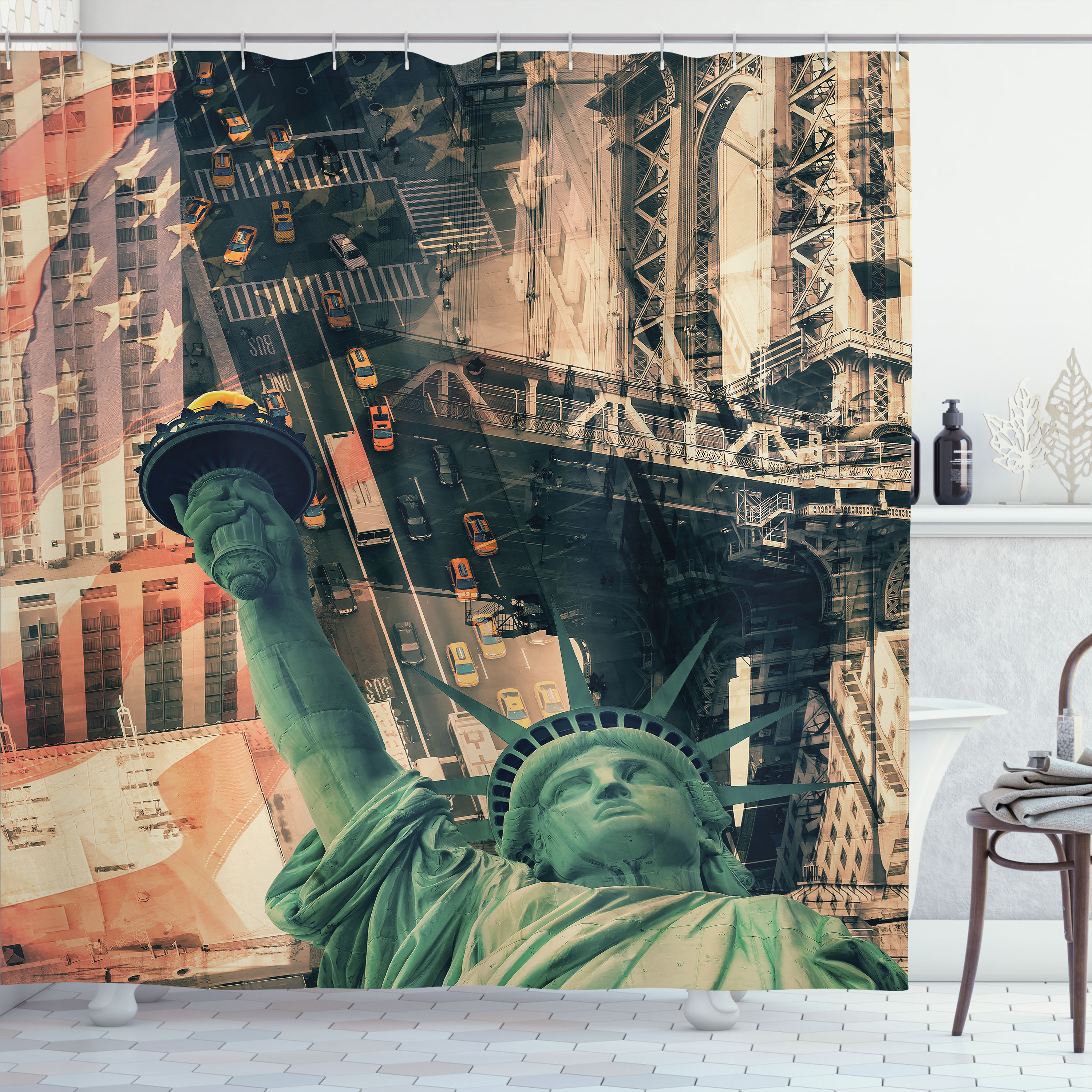 Dakota Fields American Shower Curtain Liberty Statue City Red Grey ...