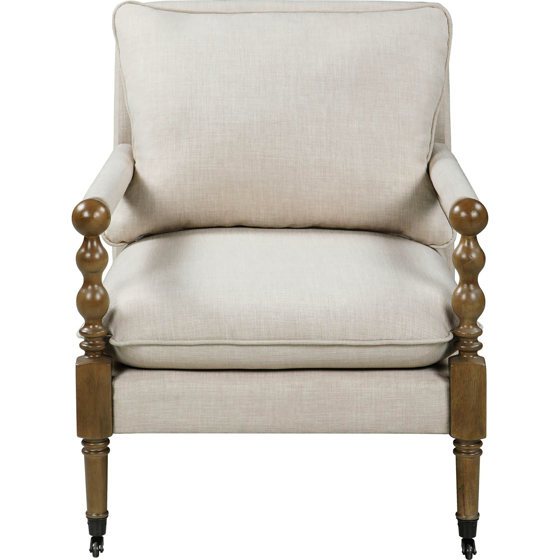 Red Barrel Studio® Comfortable Beige Chair With Exposed Wood Trim ...