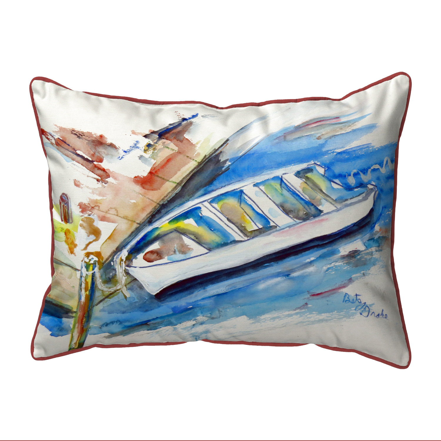 Betsy Drake Interiors Rowboat at Dock Outdoor Rectangular Pillow Cover ...