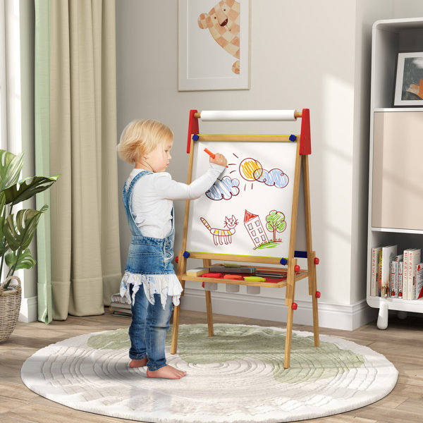 Qaba Easel for Kids, 3 in 1 Kids Art Easel with Paper Roll, Whiteboard ...