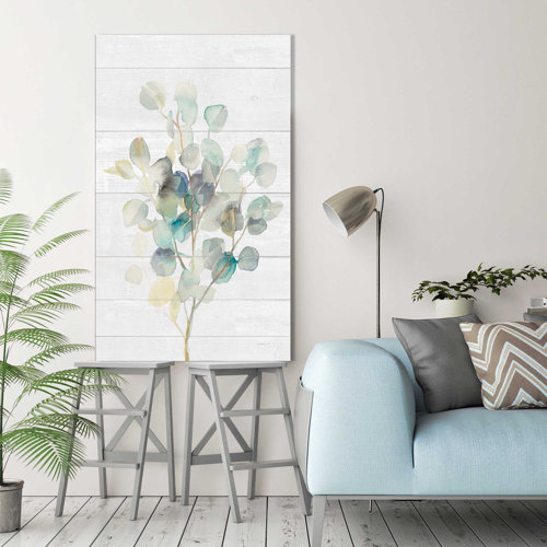Ebern Designs 'Eucalyptus III on Shiplap' Watercolor Painting Print on ...