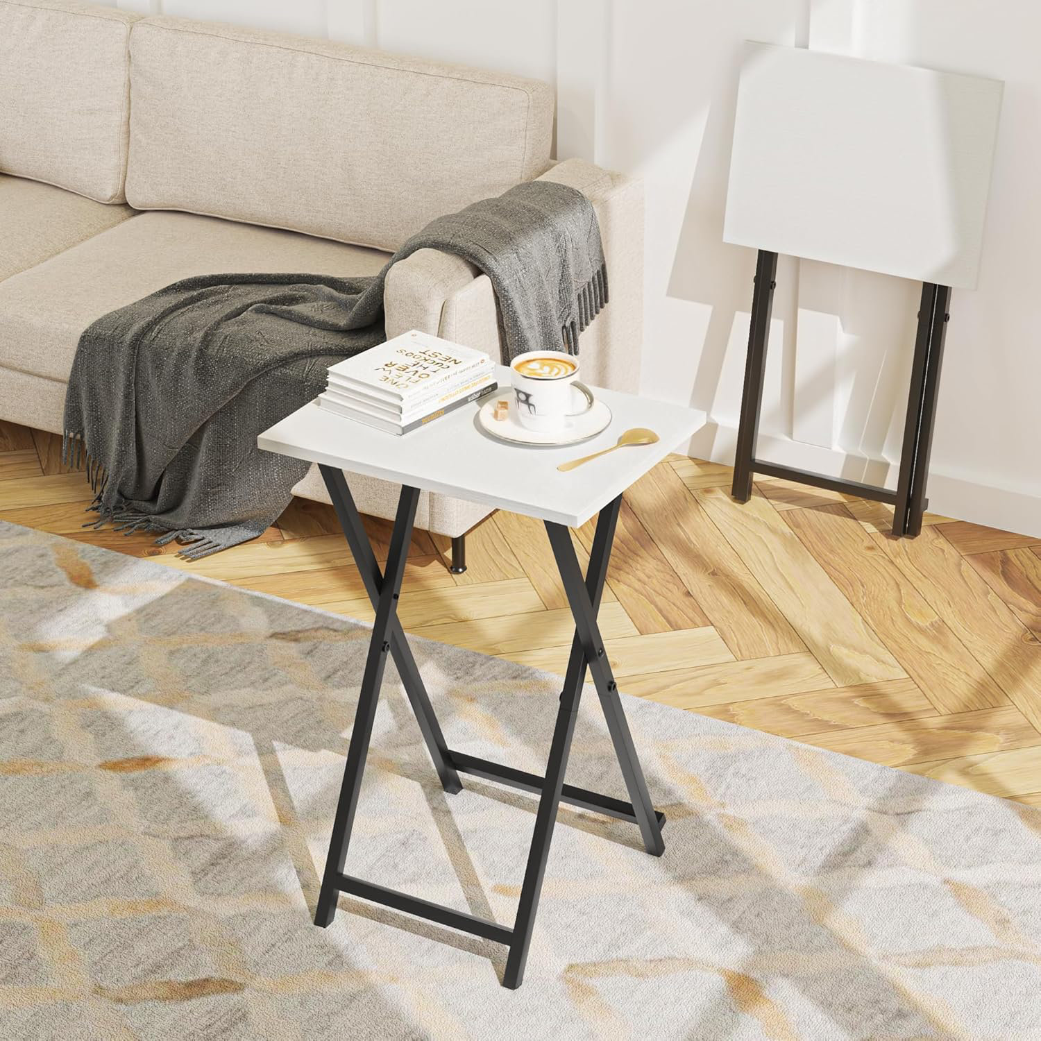 17 Stories Foldable TV Tray Table Set Of 2 - Sturdy Portable Side Table ...