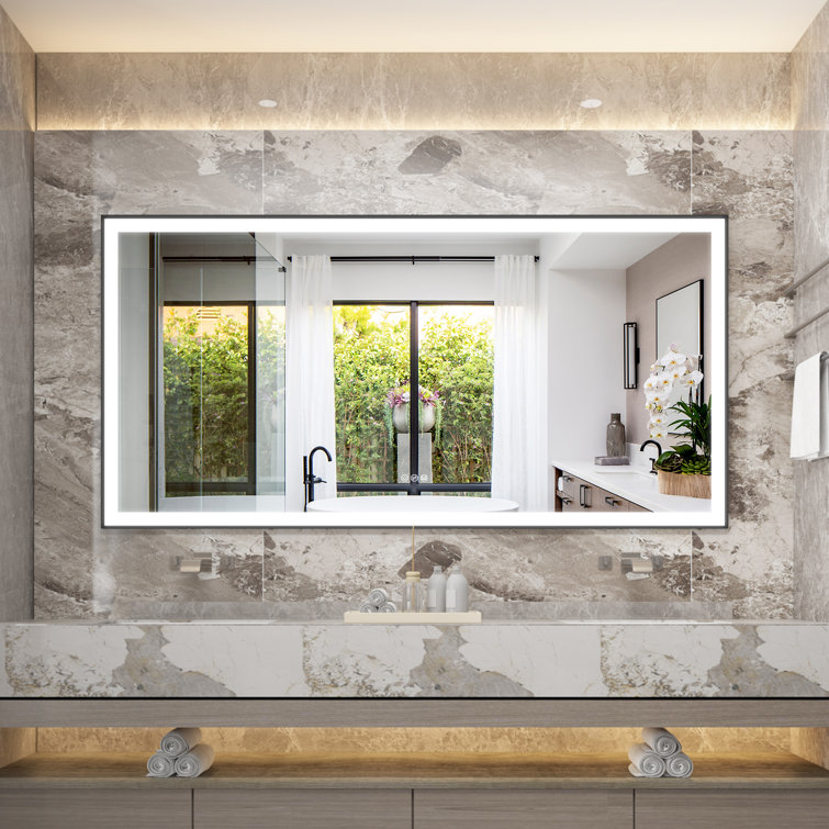 FORCLOVER Wall Mounted Bathroom Heavy Duty Framed LED Mirror With ...