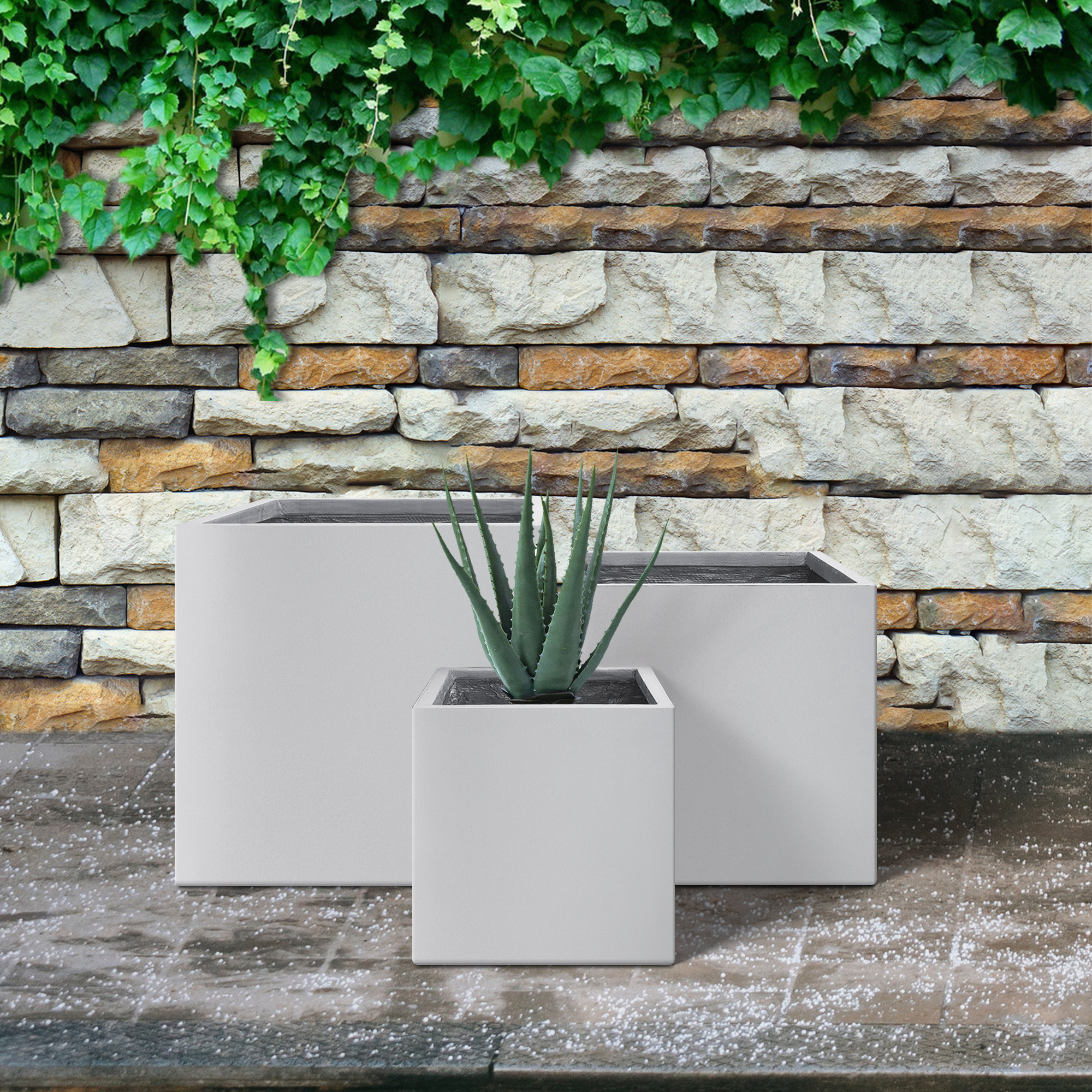 AllModern Tali 3 Piece 16", 12" and 10" H Square Lightweight Pure White ...