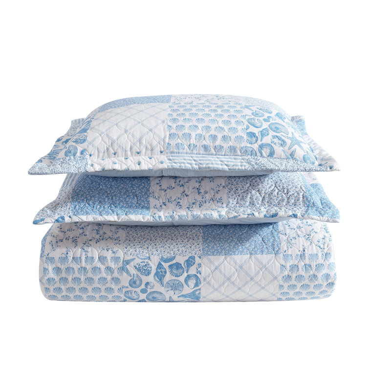 Laura Ashley Colleens Coastal Patchwork Cotton Blue Quilt Set & Reviews ...