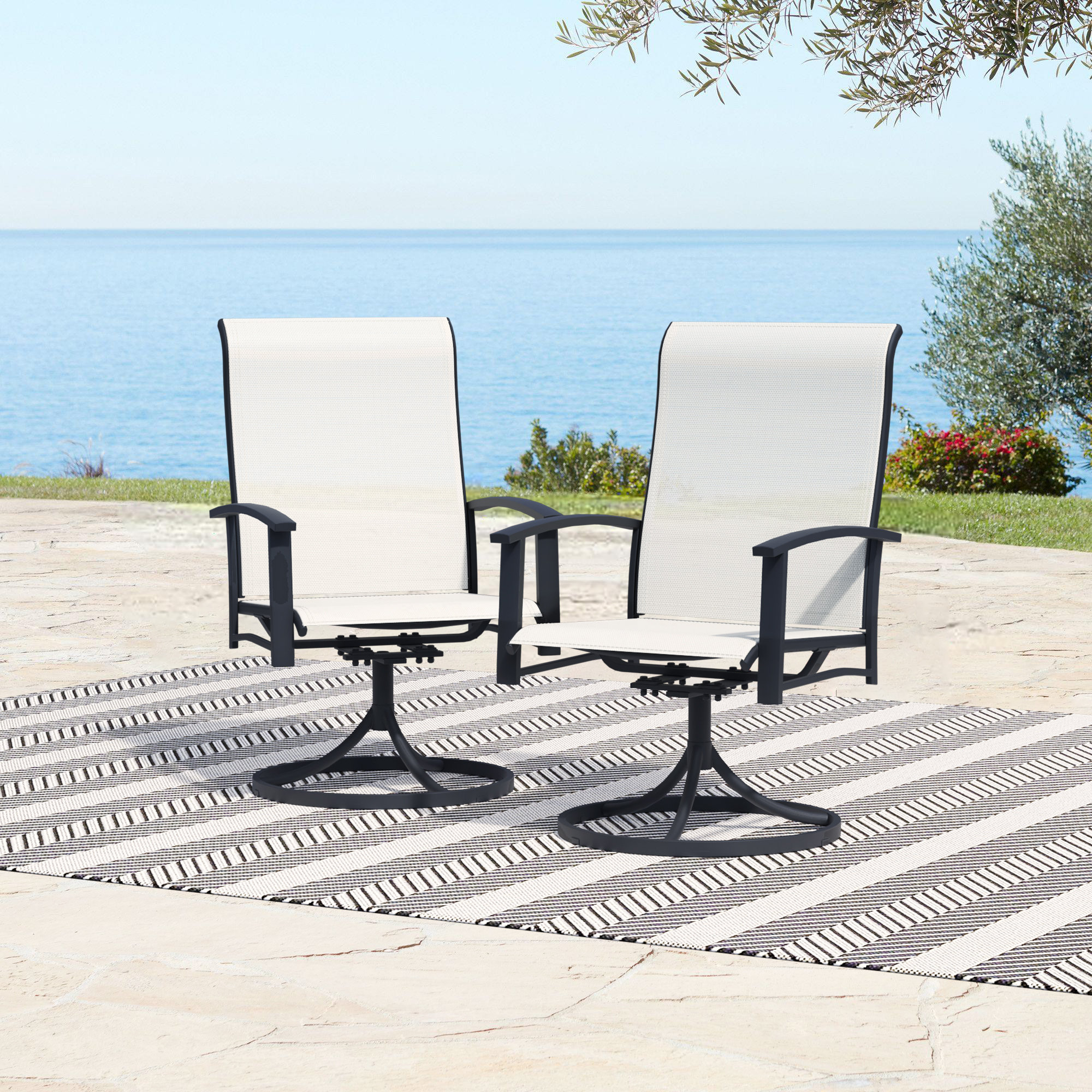 Lark Manor™ Swivel Patio Chairs Set of 2, Outdoor Swivel Armchairs ...