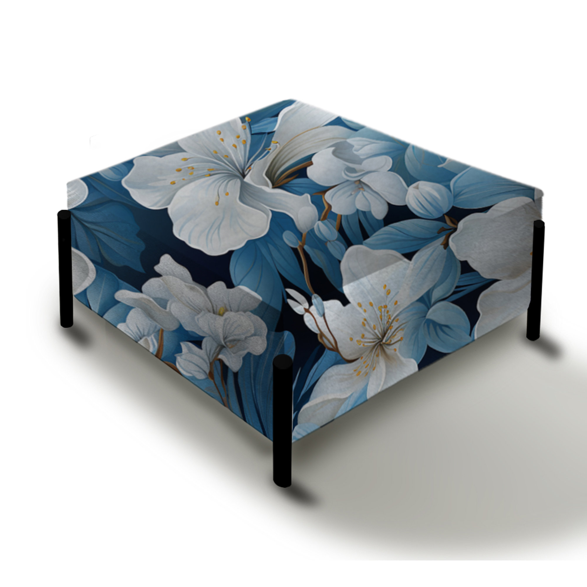Design Art Azure Mirage Tropical Pattern - Tropical Large Square Ottoman | Wayfair