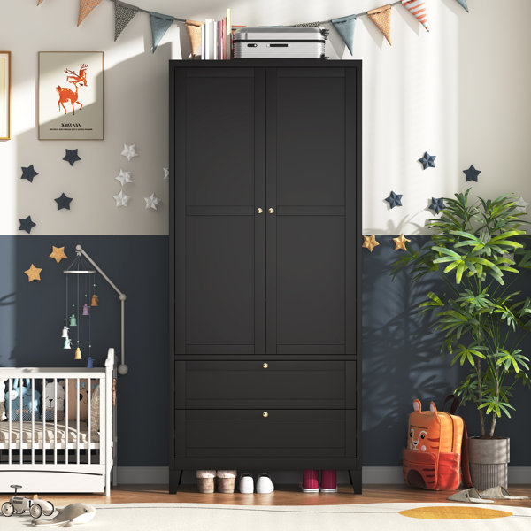 Winston Porter 71" Height 2-Door Wardrobe With 2-Drawers For Bedroom ...