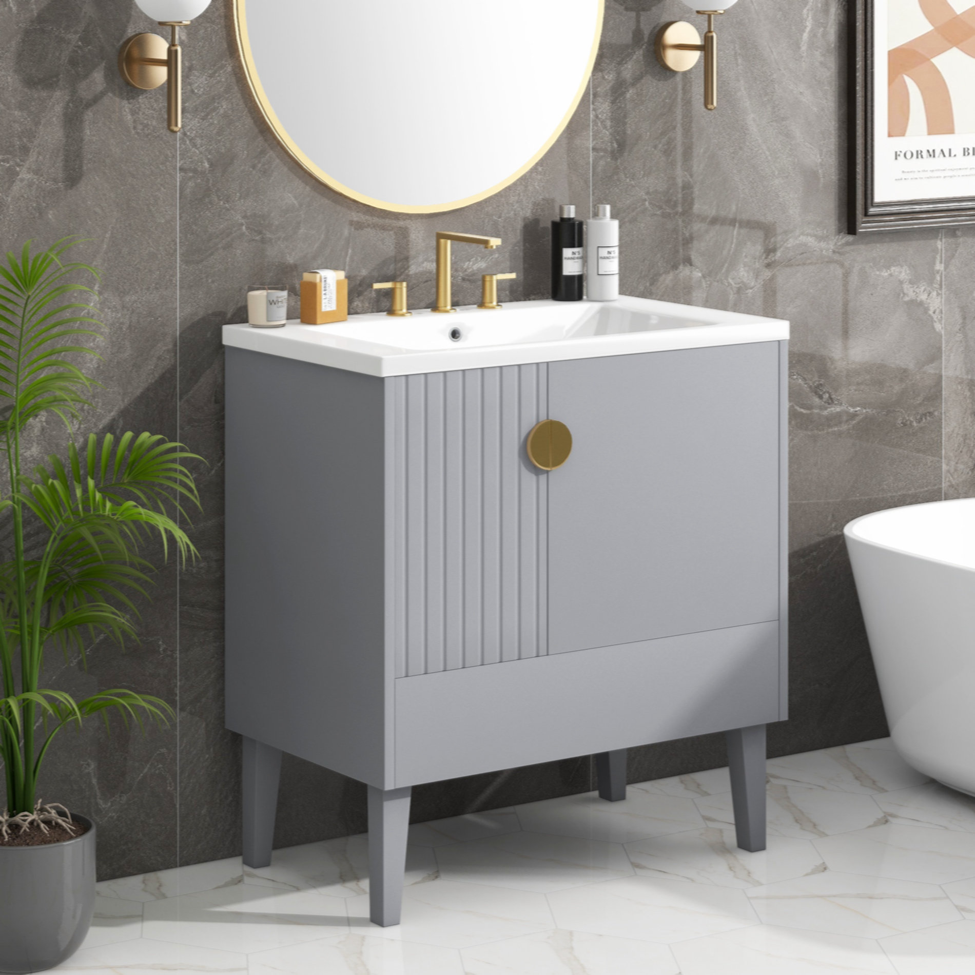 Mercer41 Meuble-lavabo sur pied simple en bois massif avec plateau en ...