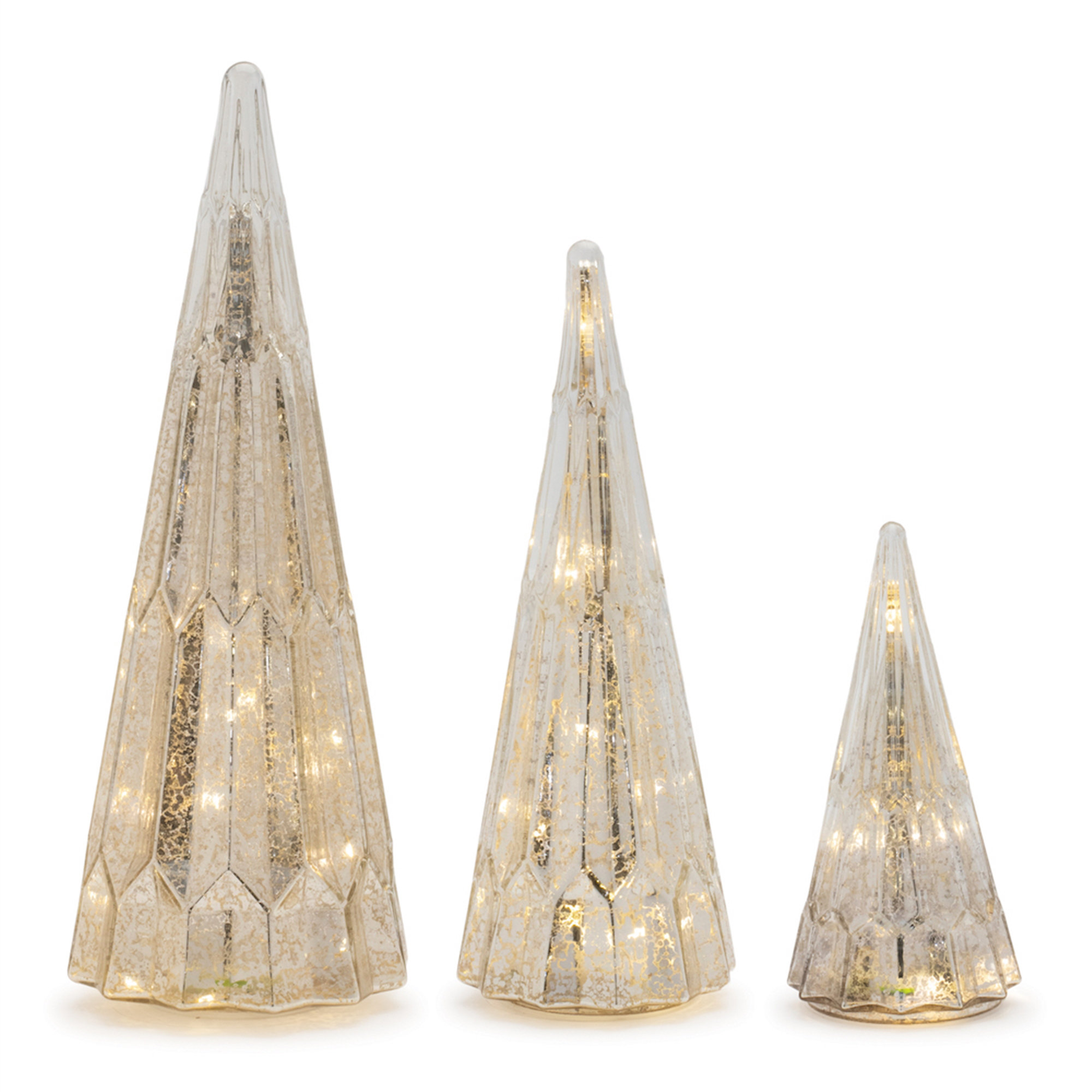 The Holiday Aisle® LED Geometric Mercury Glass Tree (Set of 3) | Wayfair