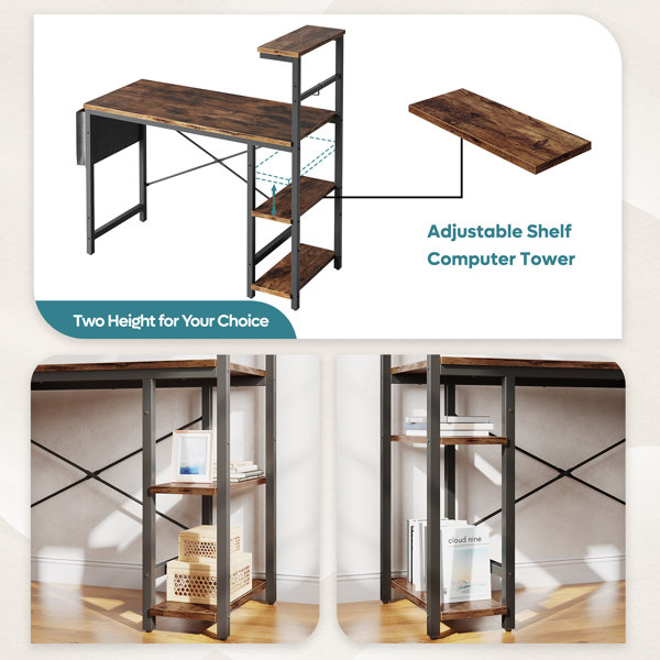 17 Stories Johnothan Computer Desk with 4 Tiers Shelves, LED, 44 ...