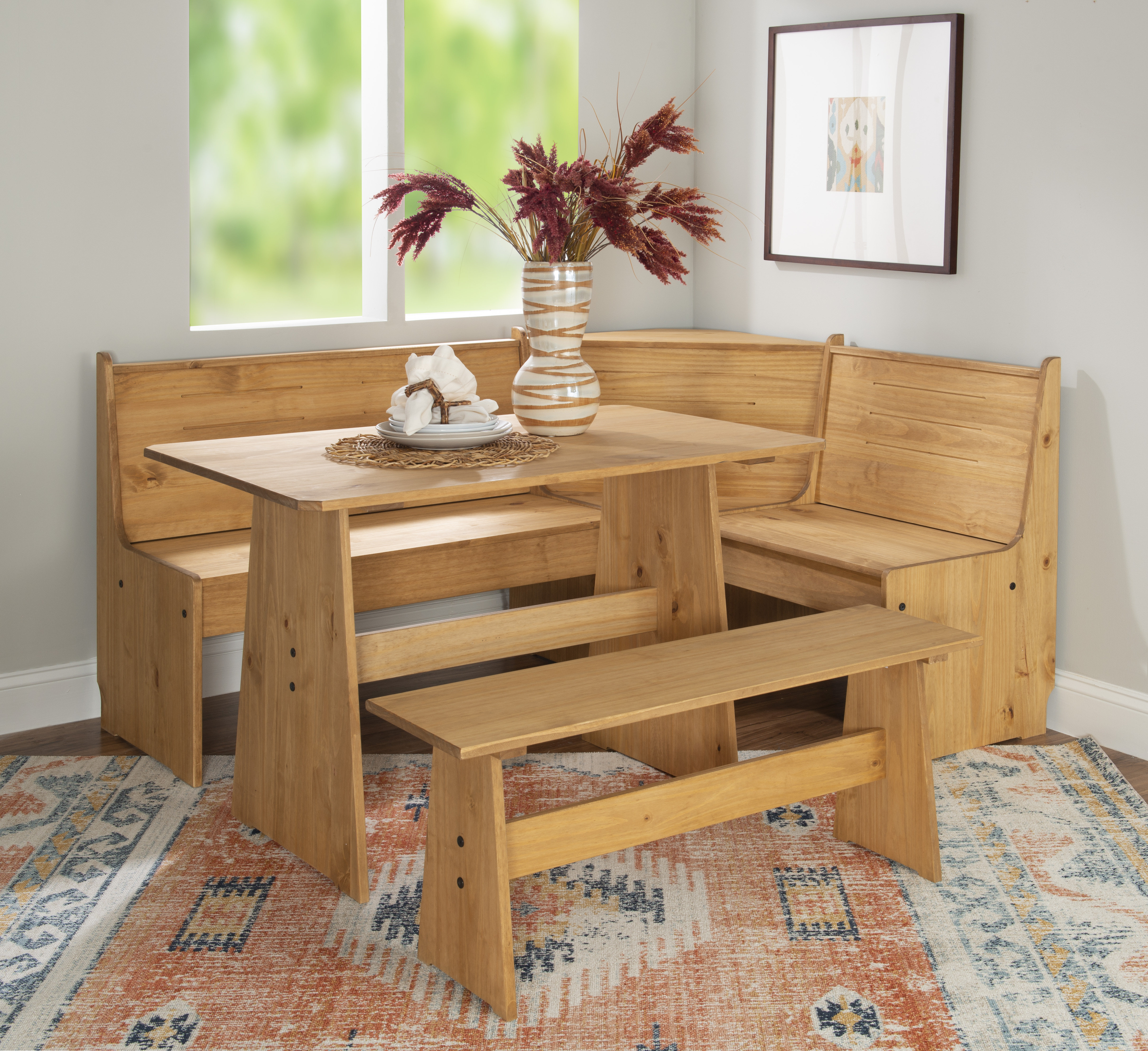 Latitude Run® Altizer 5-Person Solid Pine Wood Corner Breakfast Nook ...