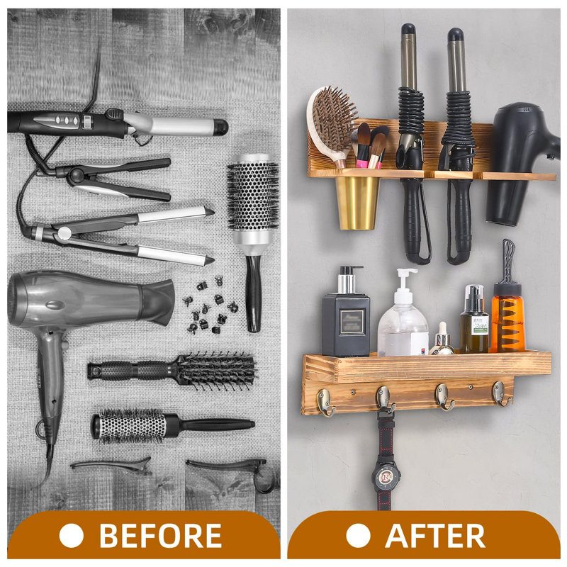 Gracie Oaks Wall Mount Hair Tool Organizer, Set Of 2 Layer Rustic ...