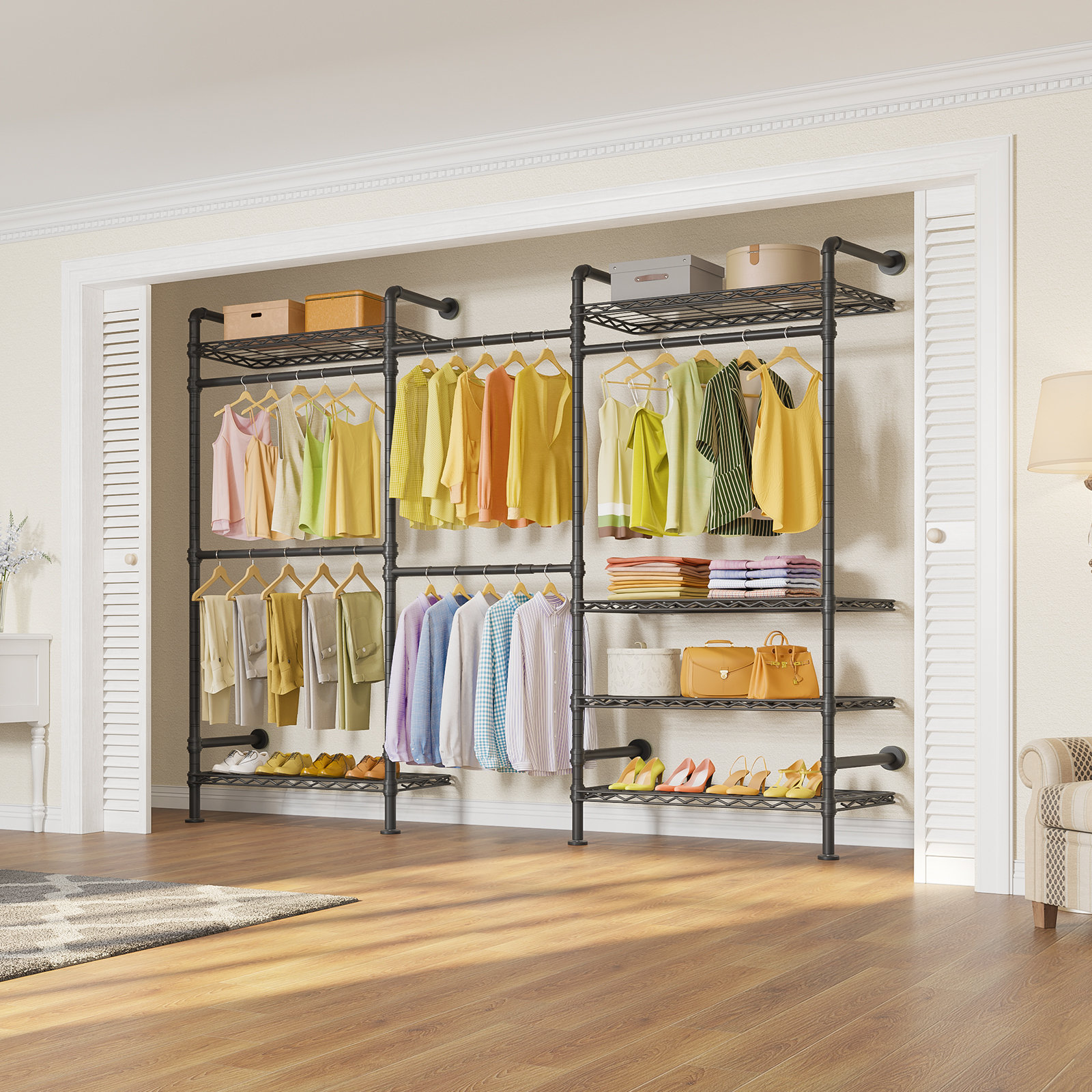 Timate F3 Expandable 6'7"-7'11" Wall Mounted Clothes Rack, Pipe Closet ...