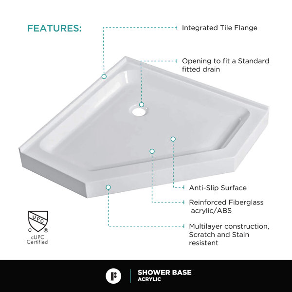 Fine Fixtures Neo Angle Shower Base with Compatible Glass Frameless ...