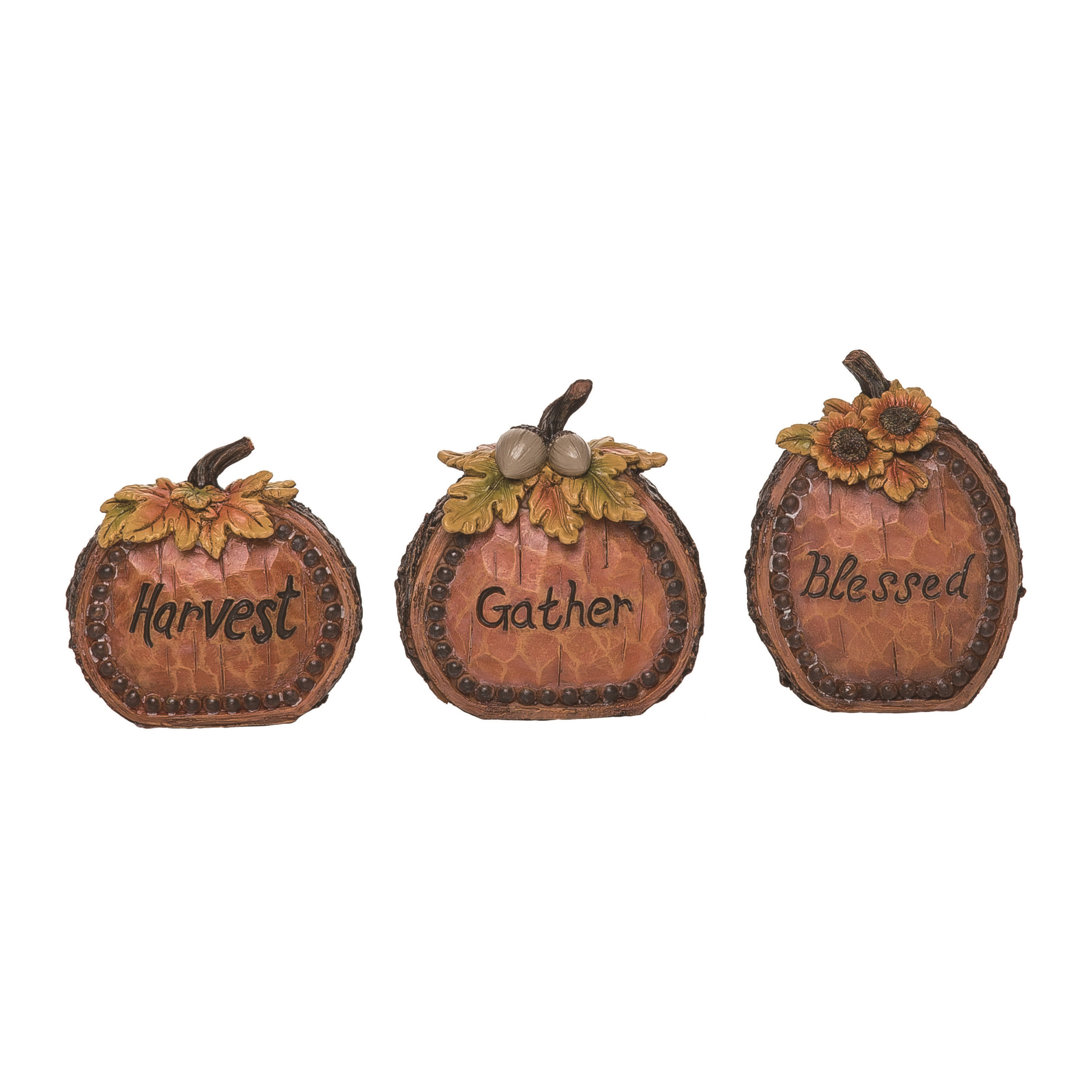 August Grove® Resin Harvest Pumpkin Figurine Set of 3 Fall/Harvest Home ...