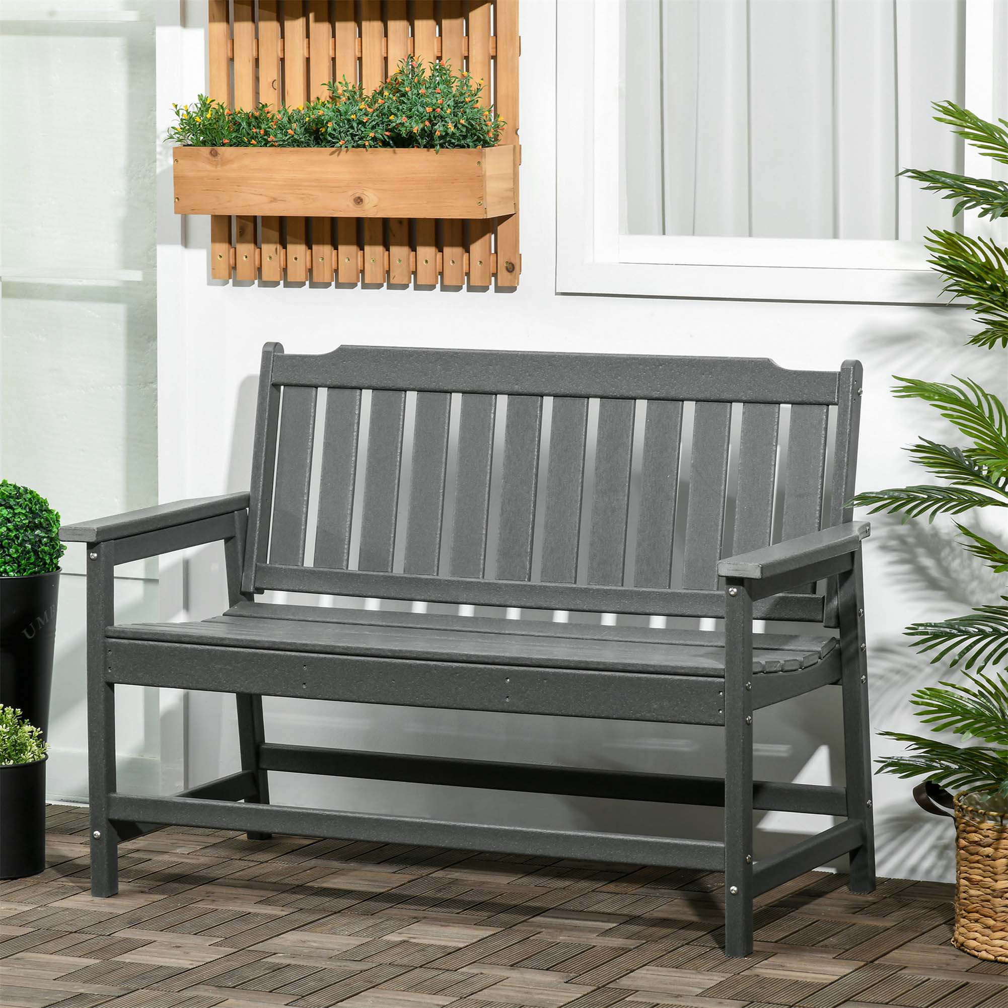 One Allium Way® Outdoor Bench, 2-Person Park Style Garden Bench With All-Weather HDPE,Porch ...