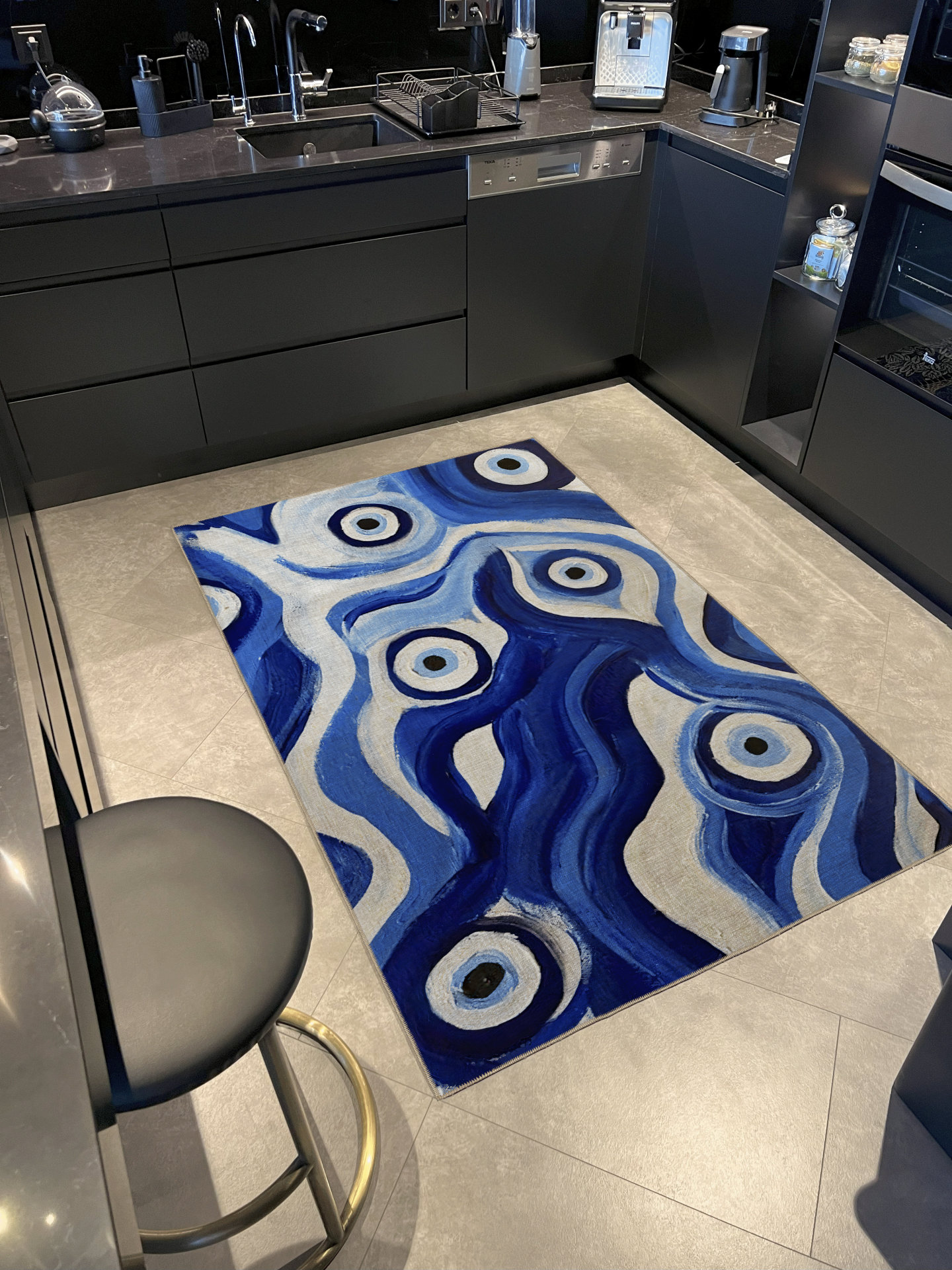 Orren Ellis Blue-Themed Evil Eye and Abstract Wavy Patterned Creative ...