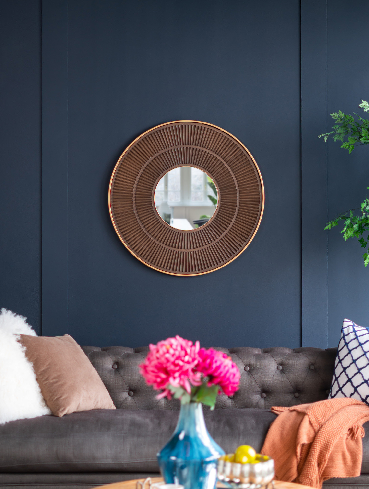 Dovecove Round Carter Wooden Mirror Neutral Colorway Wall Decor For ...