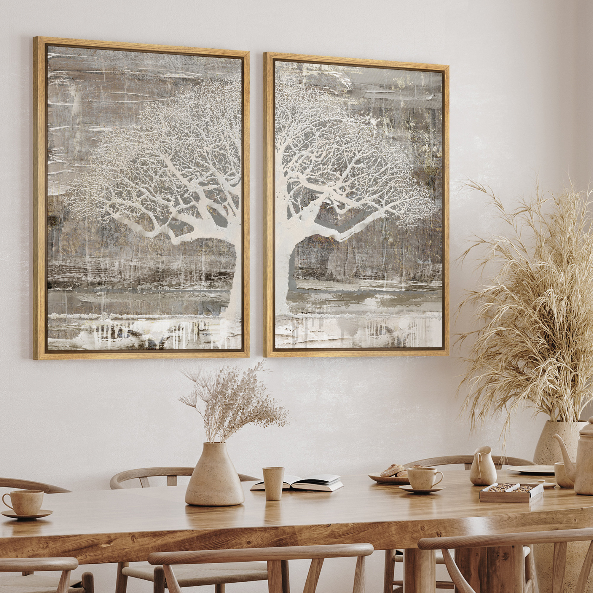 IDEA4WALL Abstract Tree Greenish Gray Tree Branch Illustrations, Rustic ...