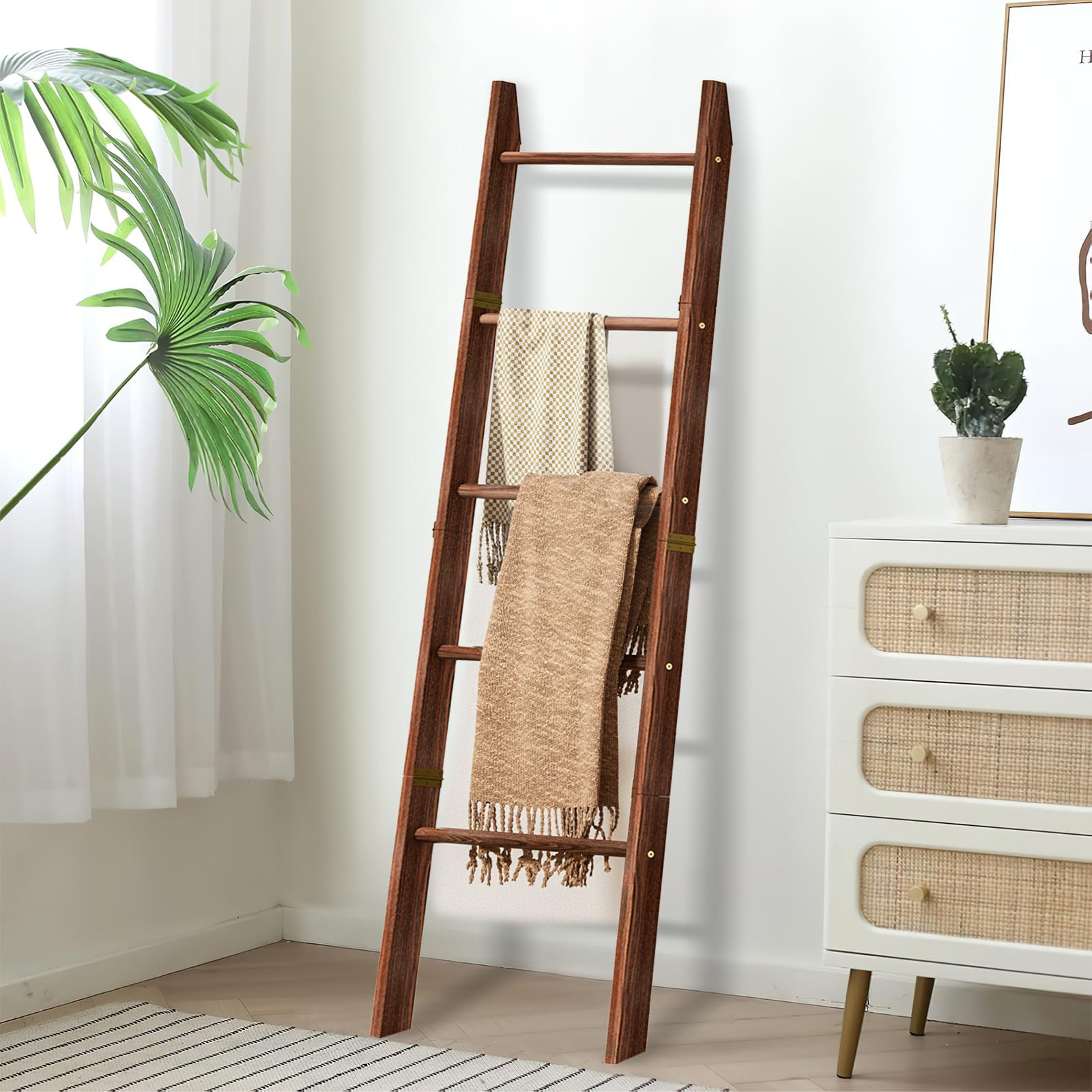 Lark Manor™ Living Room Blanket Ladder, 5-Layer Wooden Ladder Rack ...