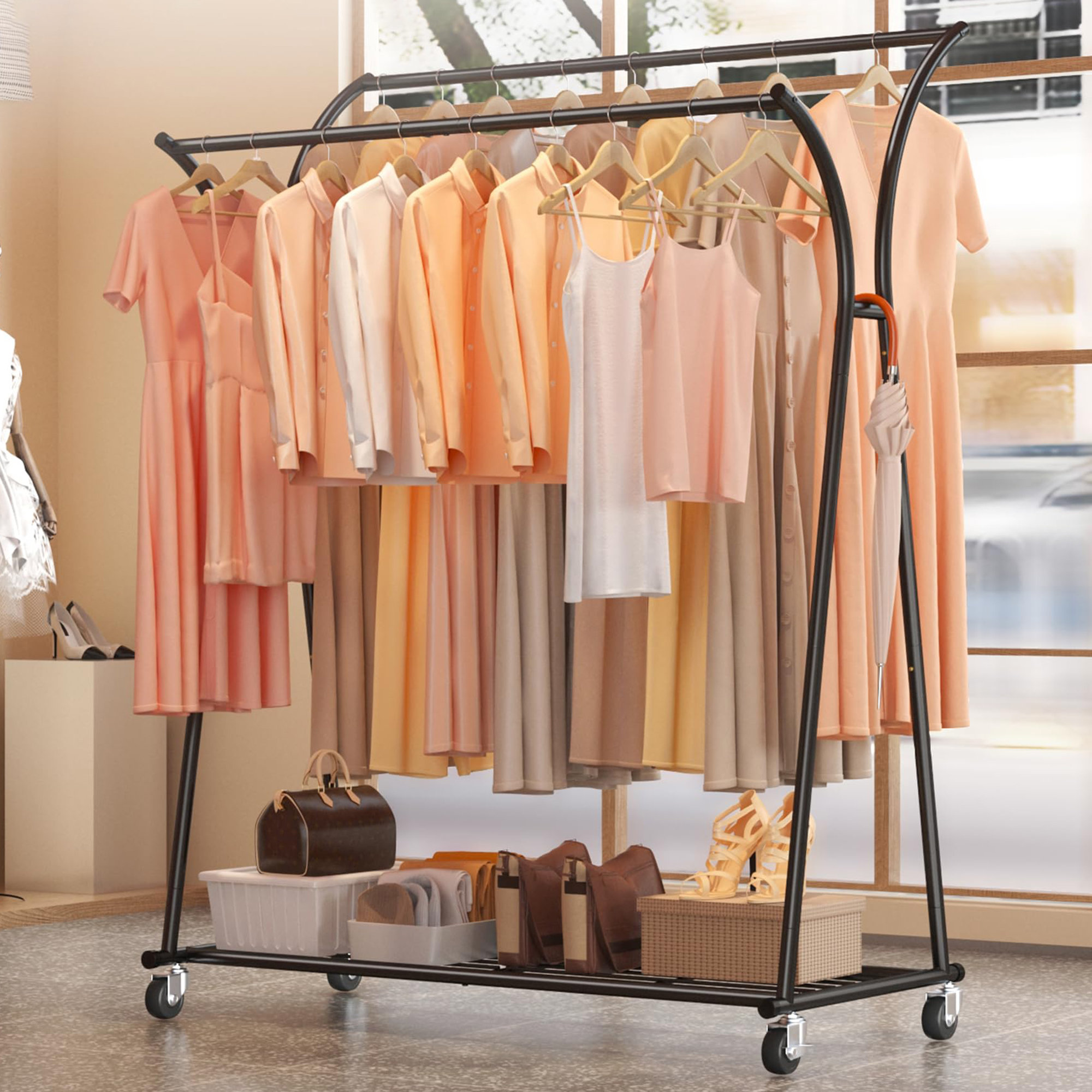 Rebrilliant Nayef 52'' Metal Rolling Clothes Rack | Wayfair
