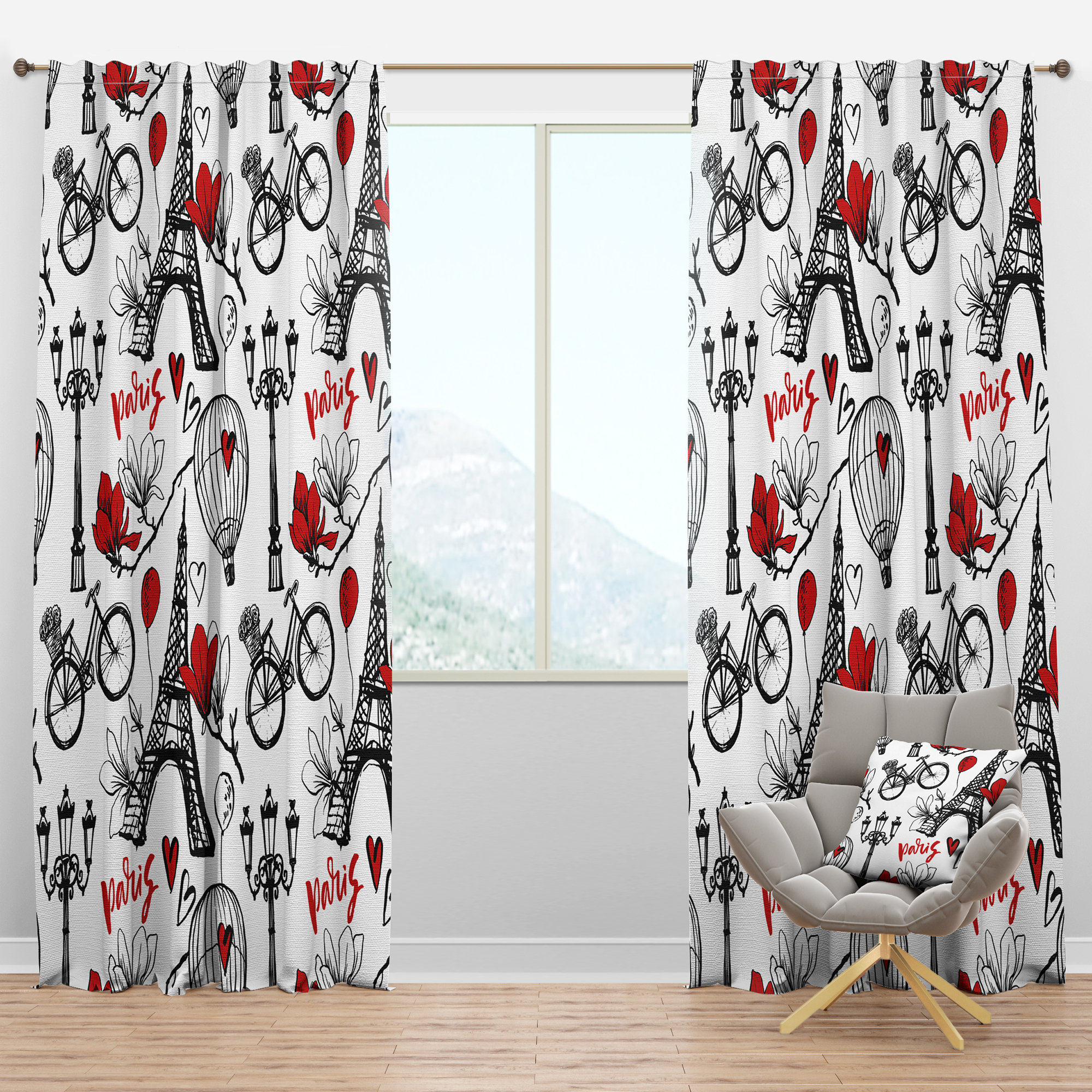 Design Art Paris Eiffel Red Hearts I - Abstract Curtain - Velvet Room ...