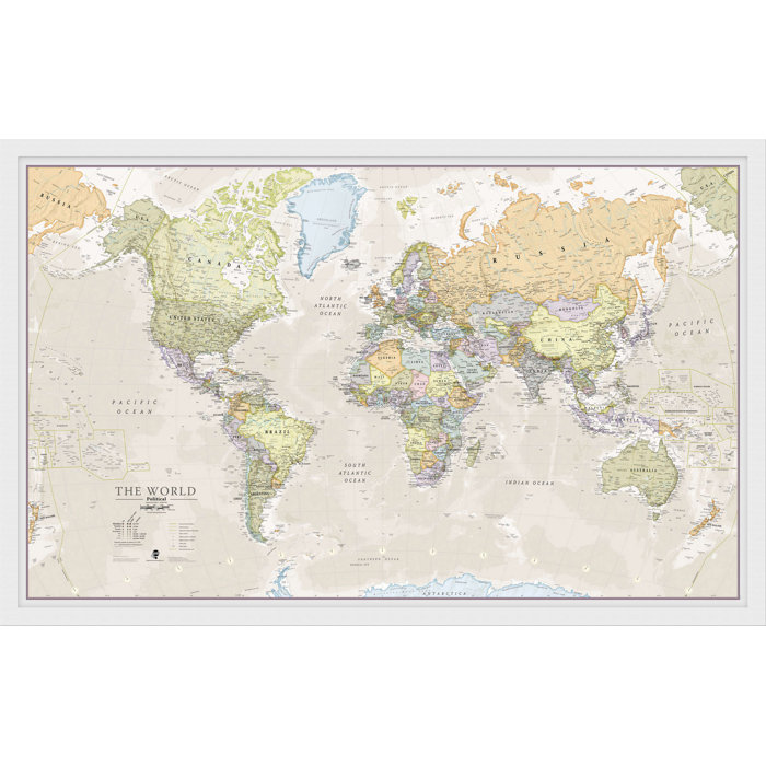 Ebern Designs Large Classic World Map - Single Picture Frame Art Prints ...