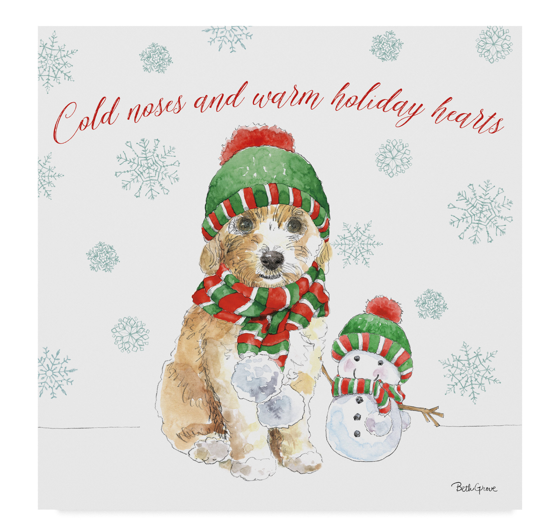 The Holiday Aisle® 'Holiday Paws IV' Drawing Print on Wrapped Canvas ...