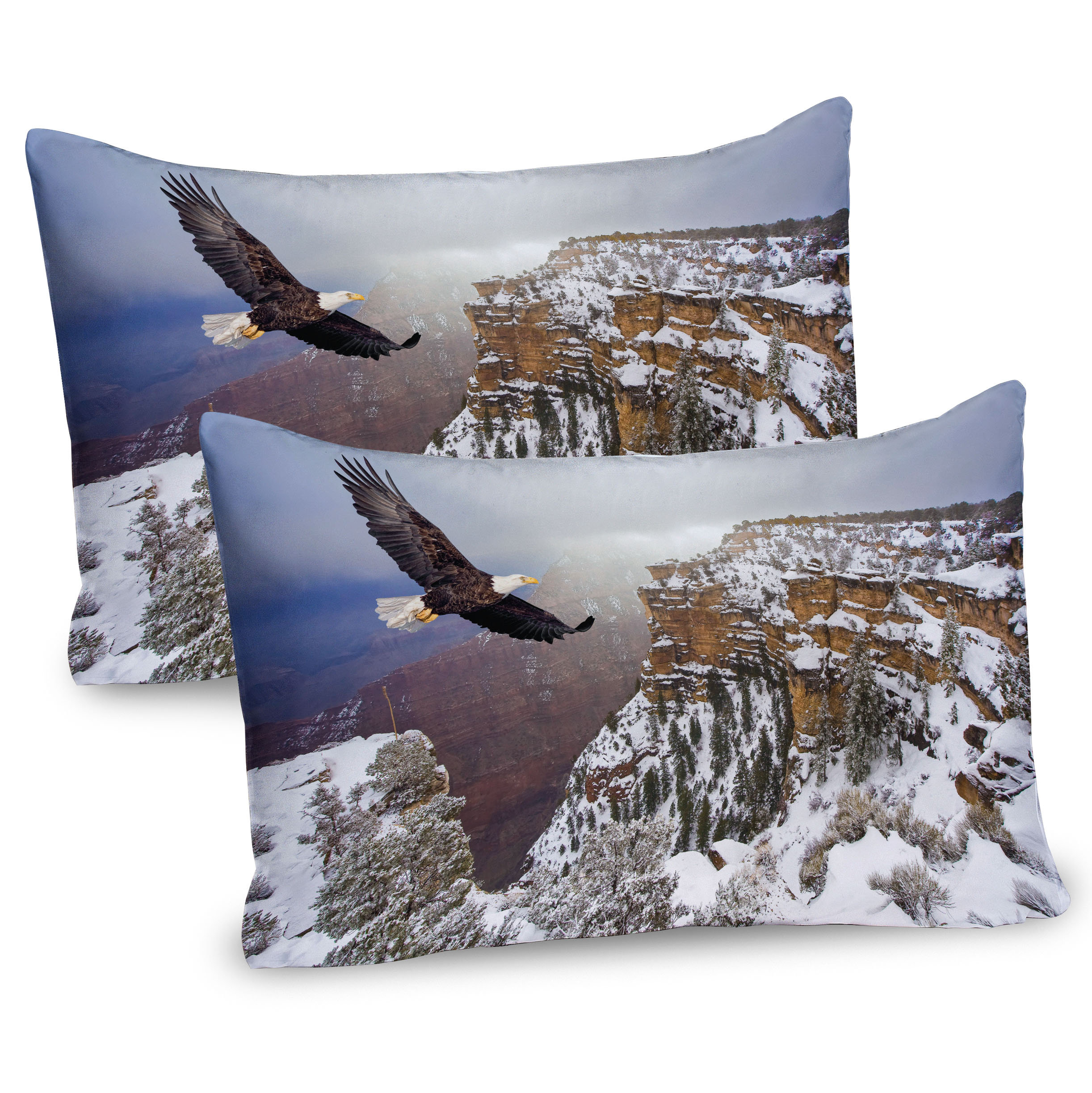 Ambesonne American Pillow Sham 2 Pack Bald Eagle Landscape White Brown ...