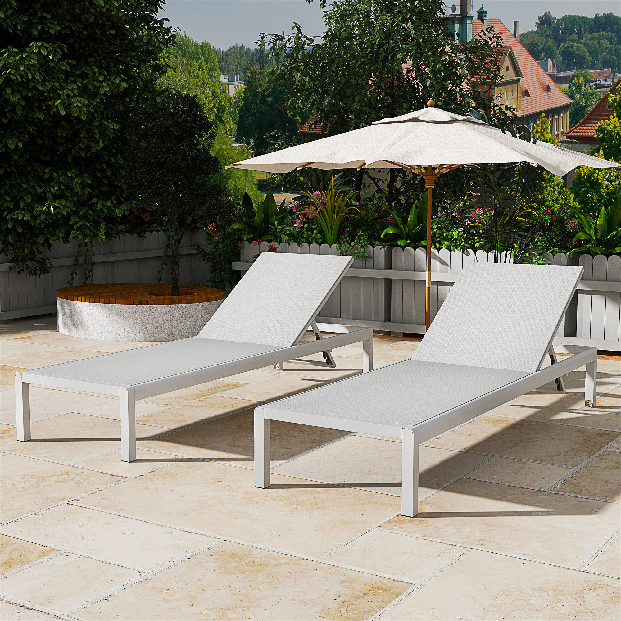 George Oliver Outdoor Chaise Lounge Chair Set Of 2, Aluminum Adjustable ...