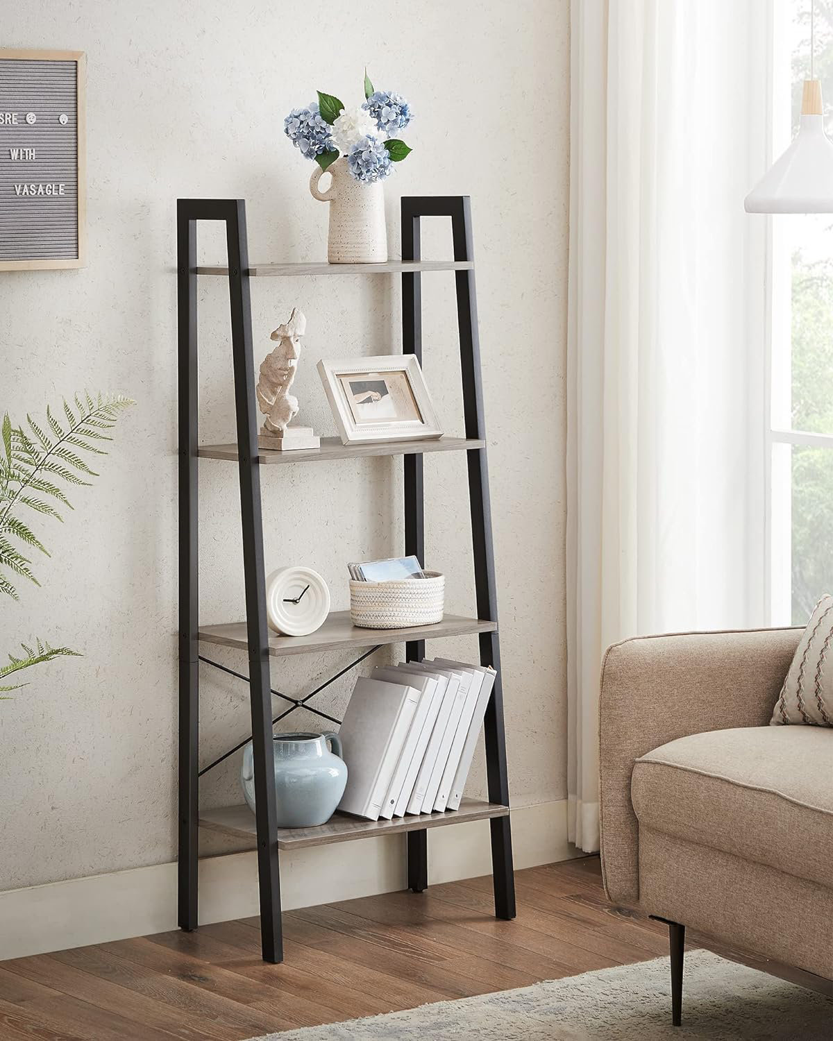 17 Stories Nordic Hygge 4-Tier Bookcase with Steel Frame, Greige and ...