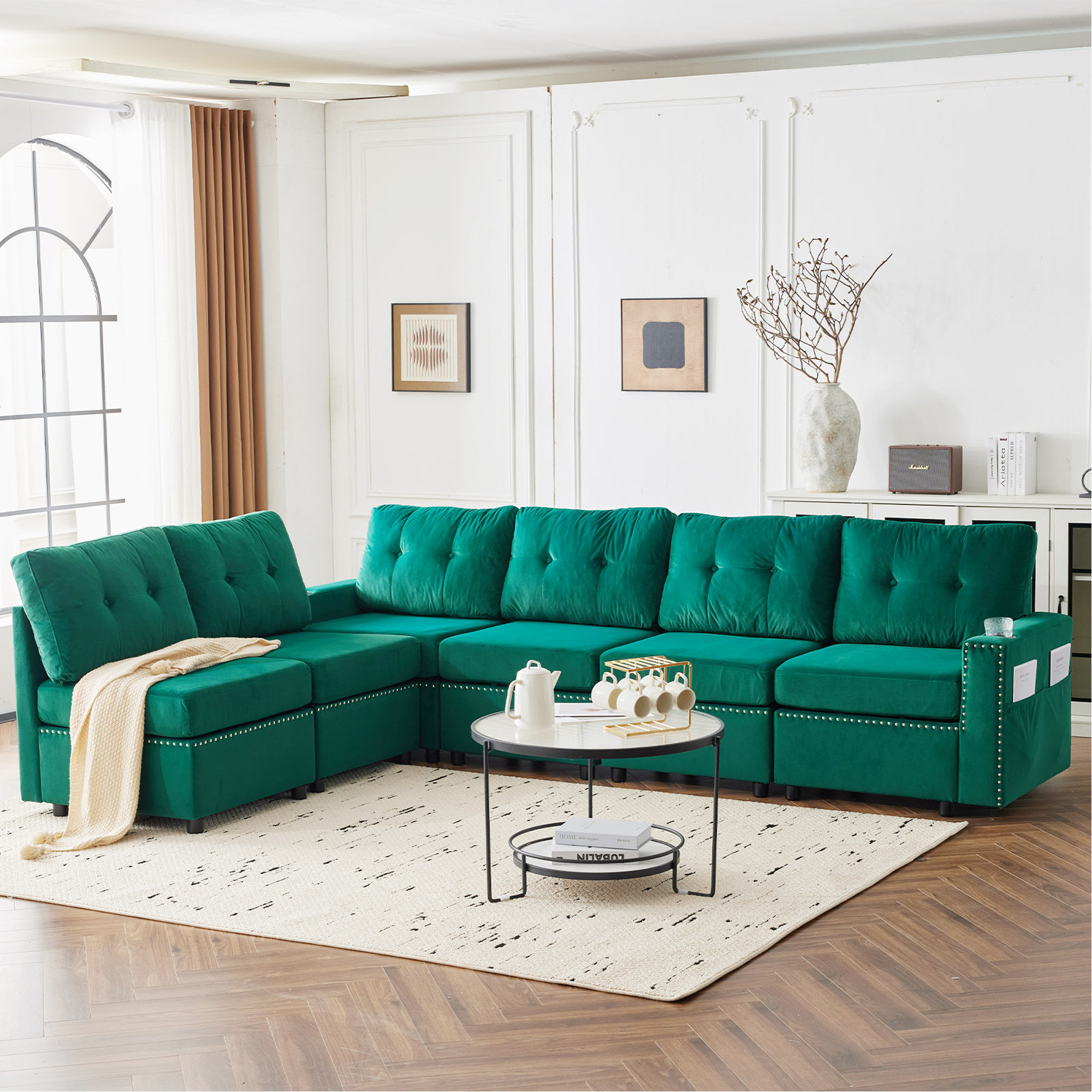 Everly Quinn Versatile Velvet Modular Sofa With Storage And Sleeper ...