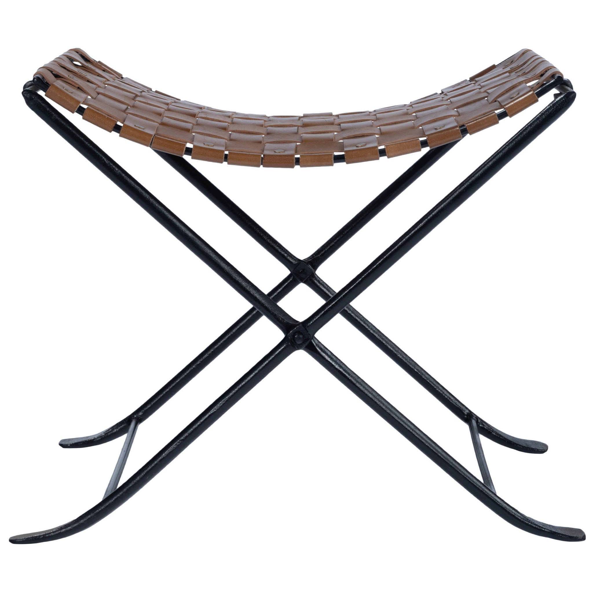 17 Stories Brown Leather Weave Stool | Wayfair