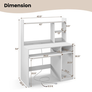 Ebern Designs Clarance Computer Desk w/ Charging Station 43.5” Gaming ...