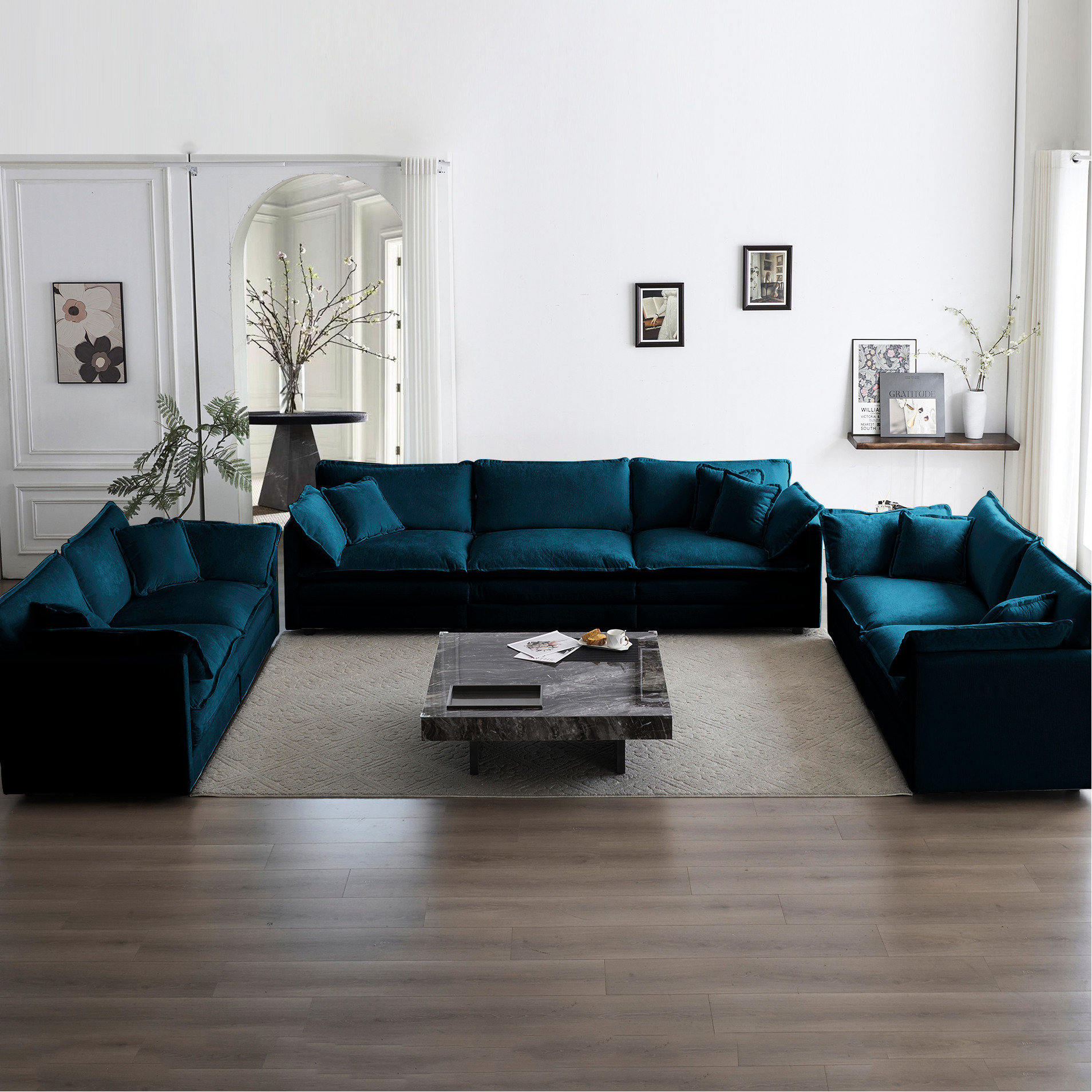 Hokku Designs Blue Chenille 3 Piece . Oversized Comfy Couch For Home ...