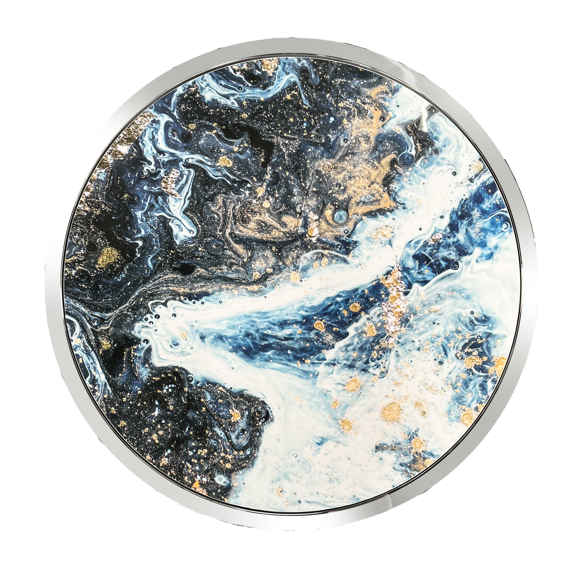 Mercer41 Finish Metal End Table With Blue Marble Print Glass And ...